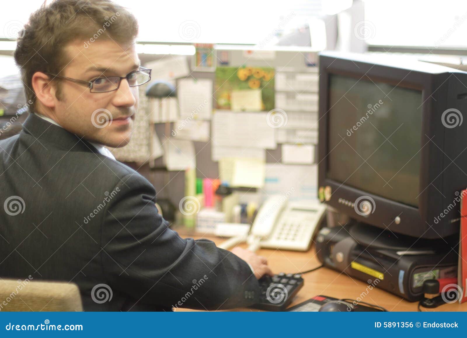 Business Man and Workstation Stock Photo - Image of monitor, focus: 5891356
