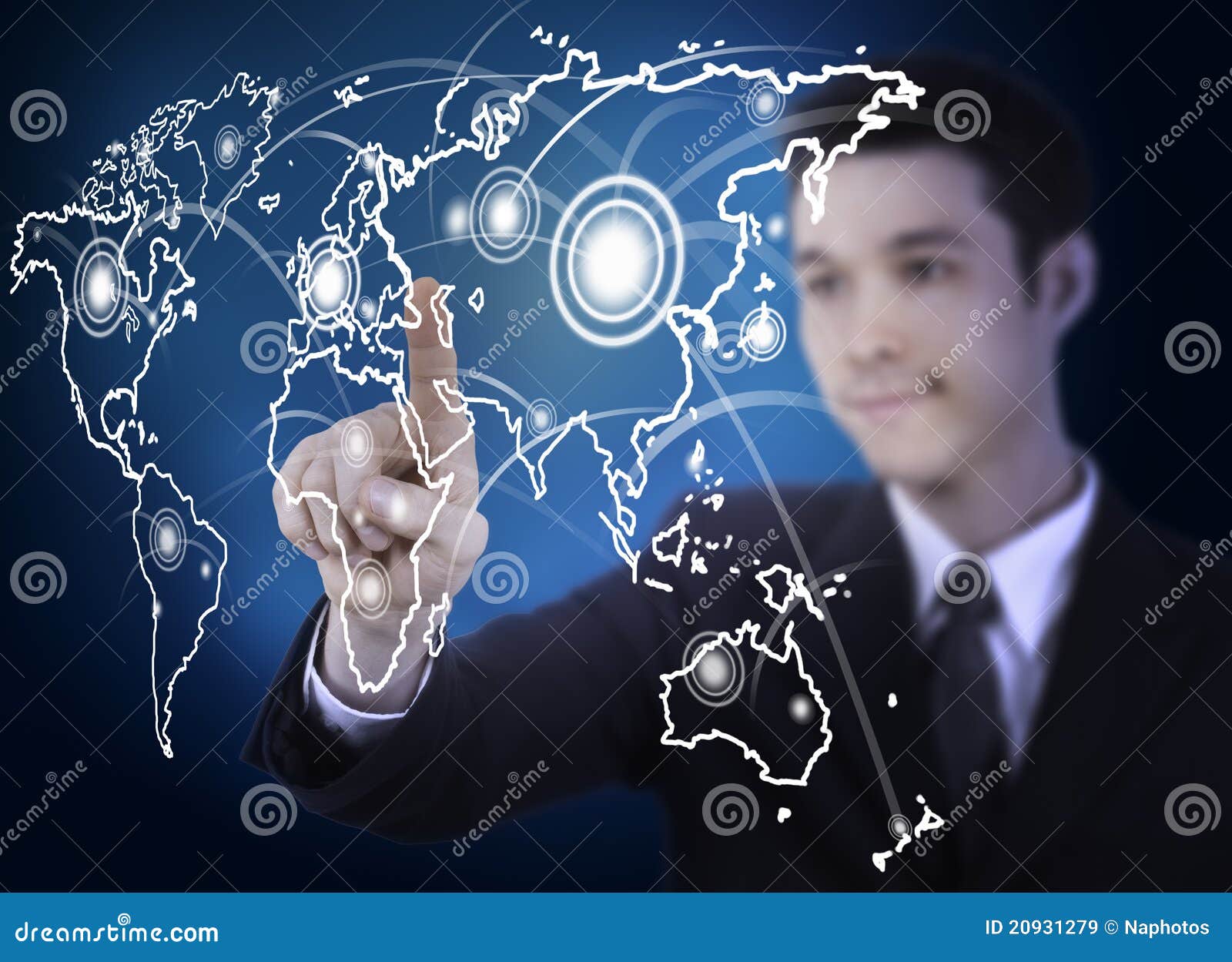 Business Man with World Map Graphic Screen Stock Image - Image of ...