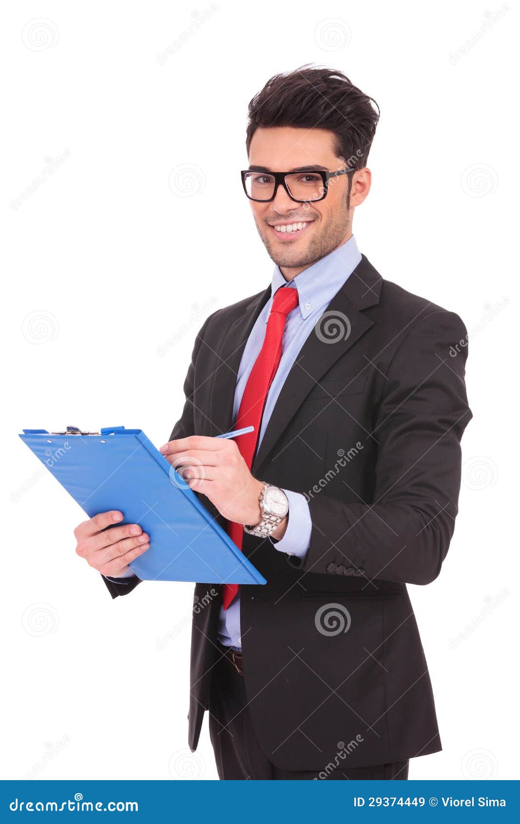 Business Man Writes on Clipboard Stock Image - Image of boss, human ...