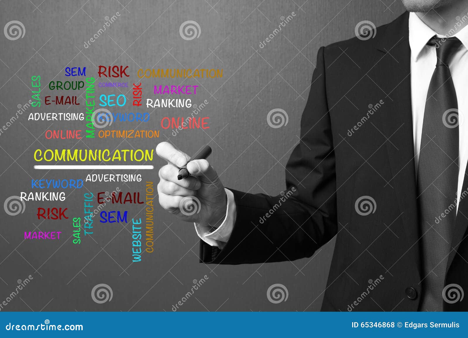Business Man Writing COMMUNICATION Word Cloud, Business Concept Stock ...