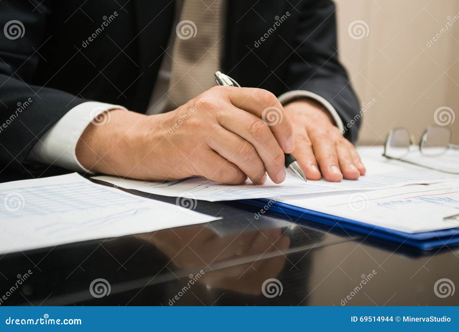 Business Man Writing on a Document Stock Photo - Image of checking ...