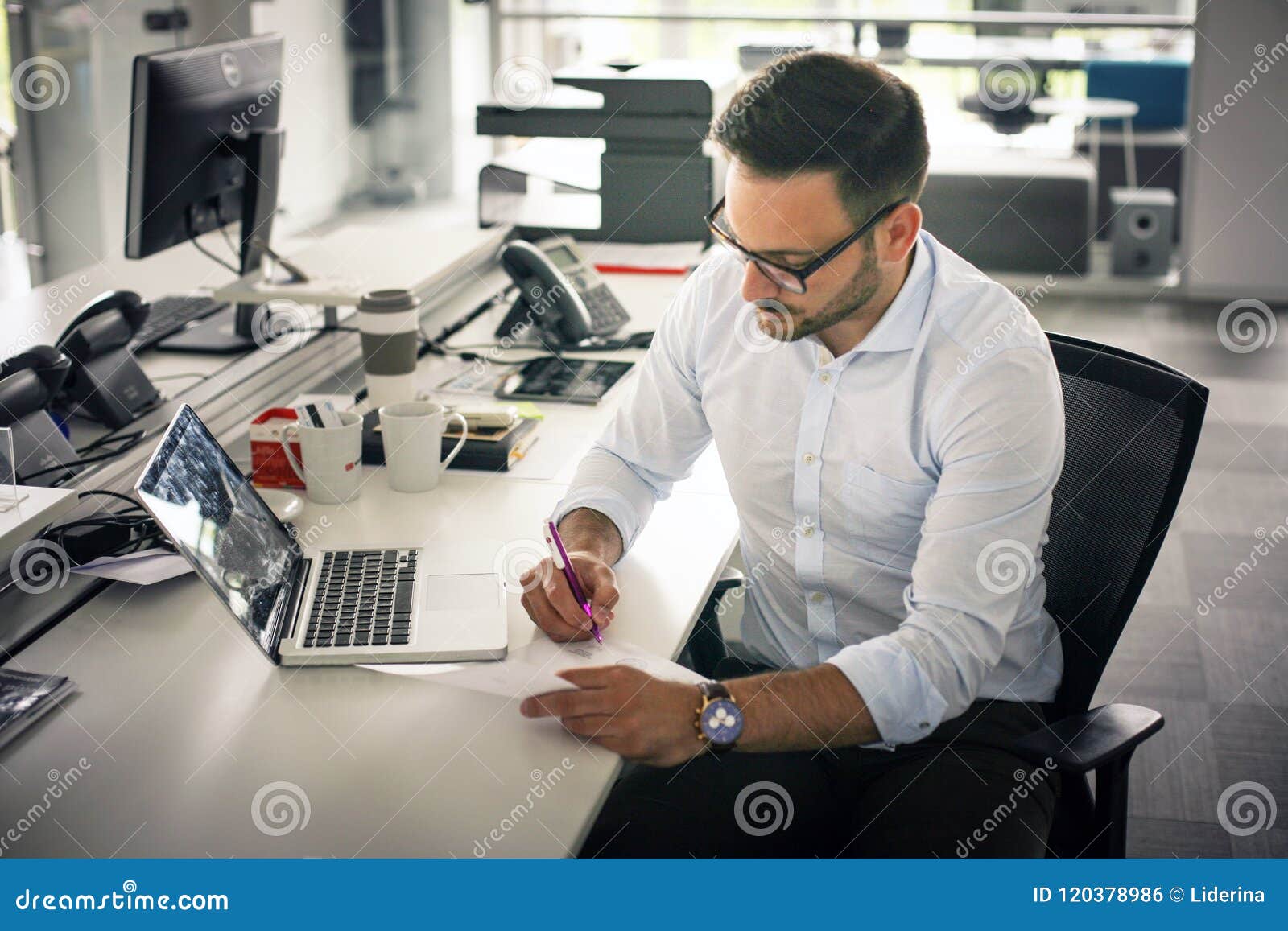 Business Man Writing Document. Business Man in Office Stock Photo ...