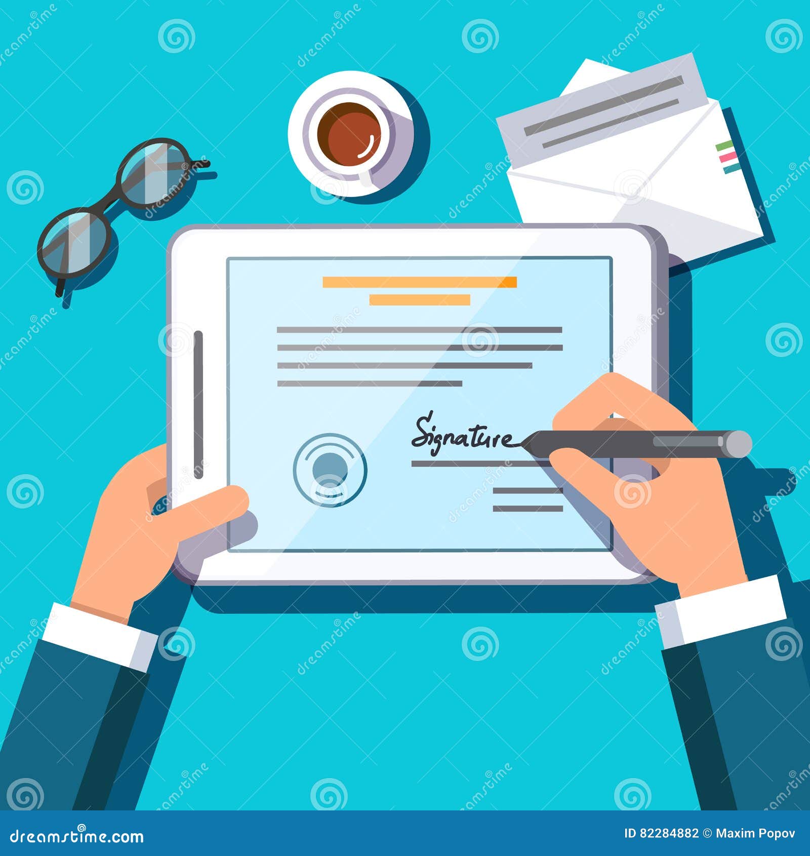 Business Man Writing an Electronic Signature Stock Vector ...