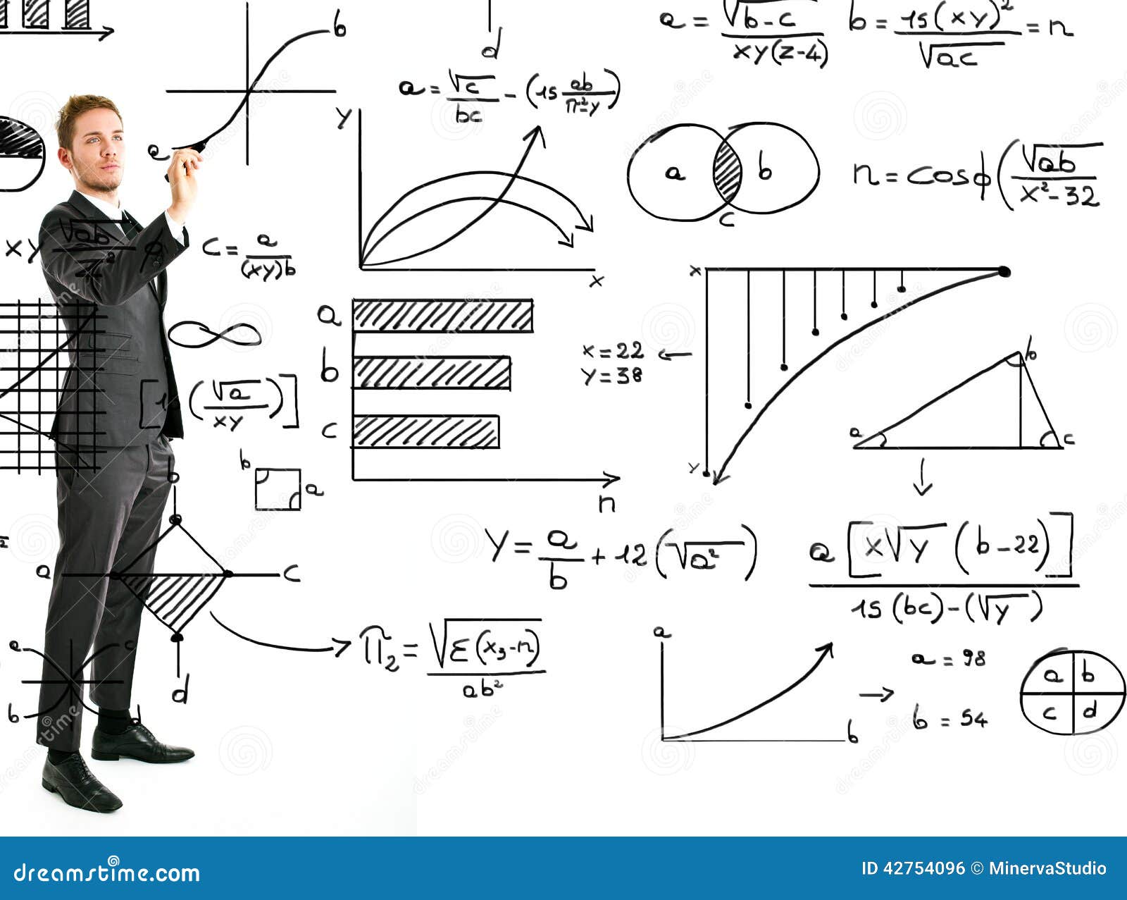 Business Man Writing Math and Graphs Stock Photo - Image of idea ...