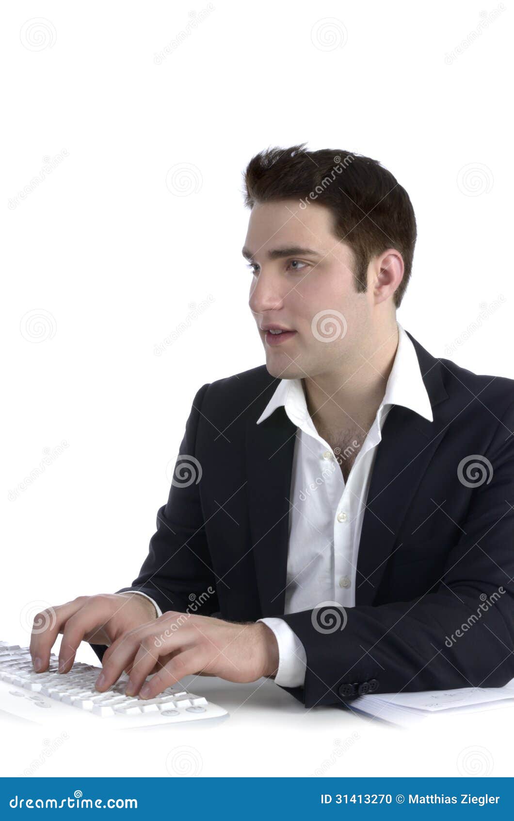 Business Man Writing at Office Desk Stock Photo - Image of success ...