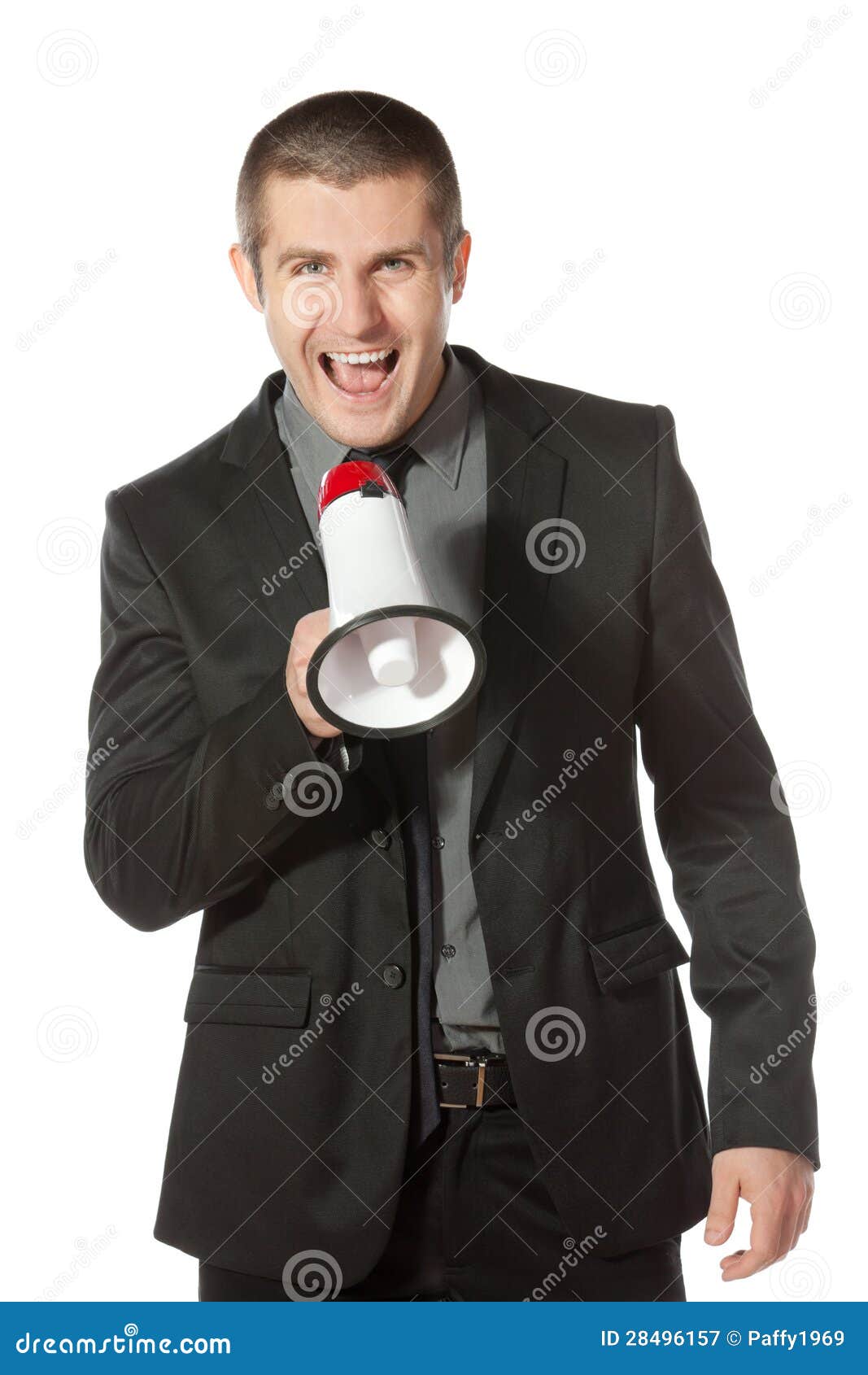 Business Man Yelling into a Megaphone Stock Image - Image of cheerful ...