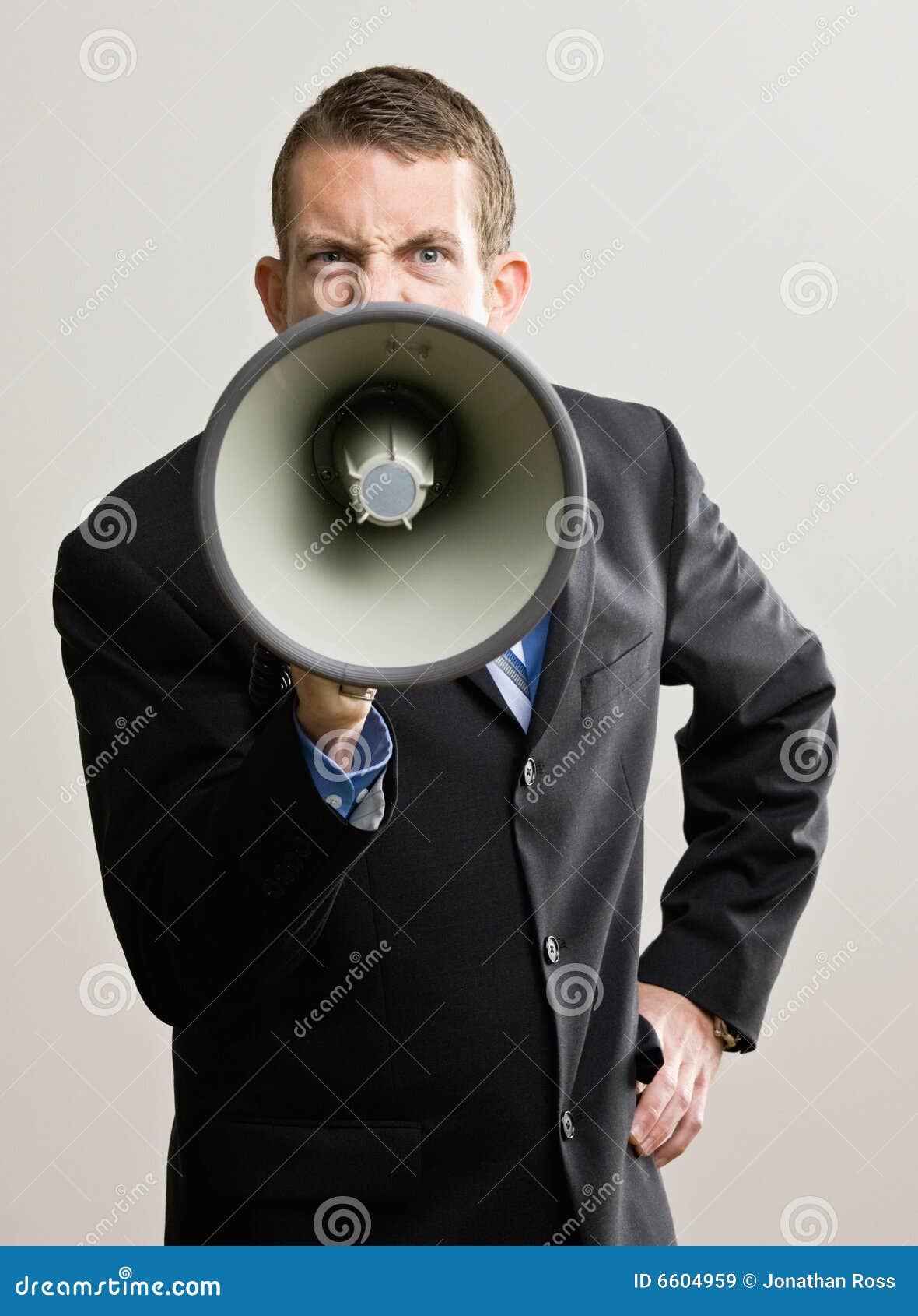 Business Man Yells into Megaphone Stock Image - Image of portrait ...
