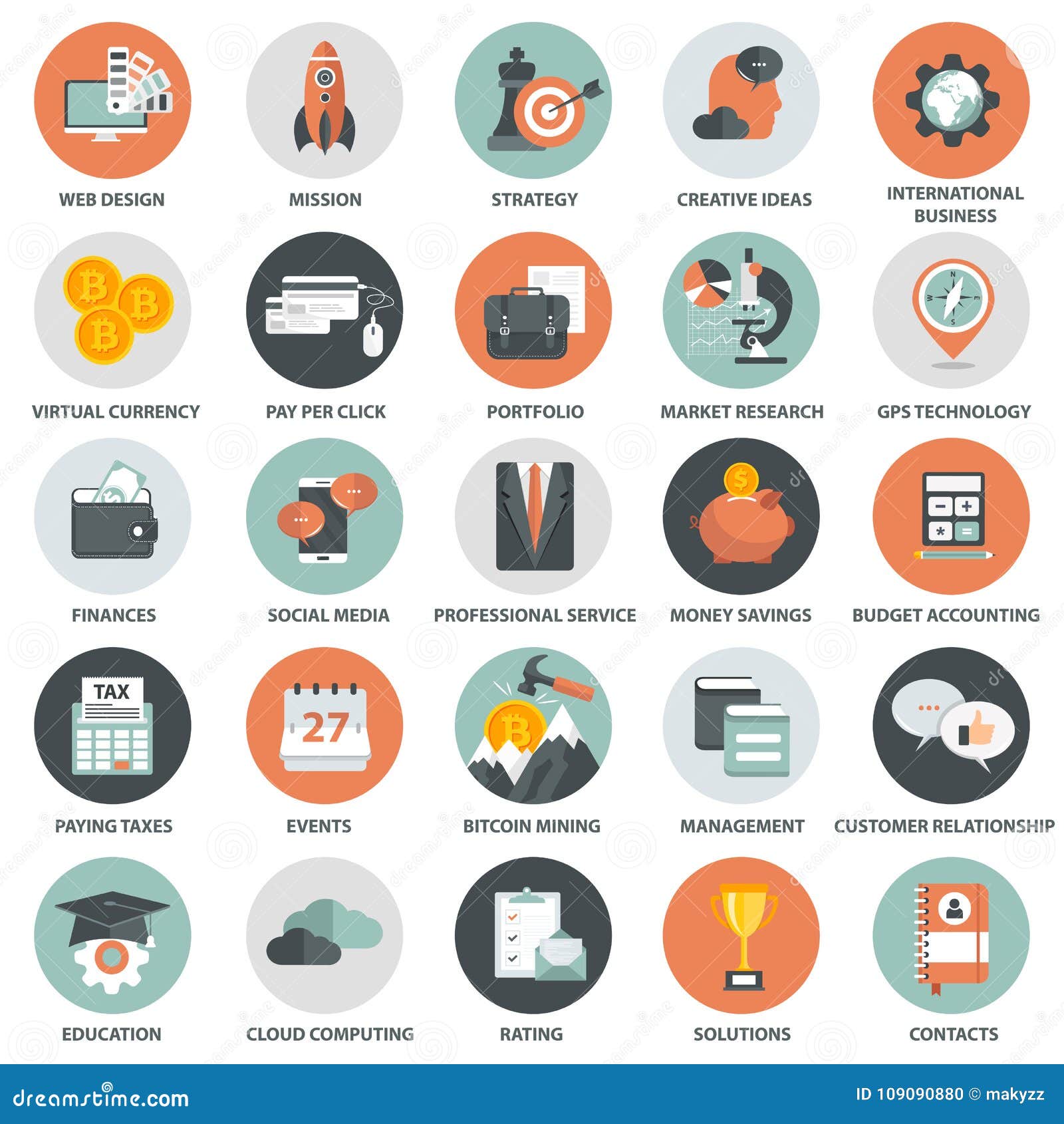 Business, Management, Finances and Technology Icon Set. Flat Vector ...