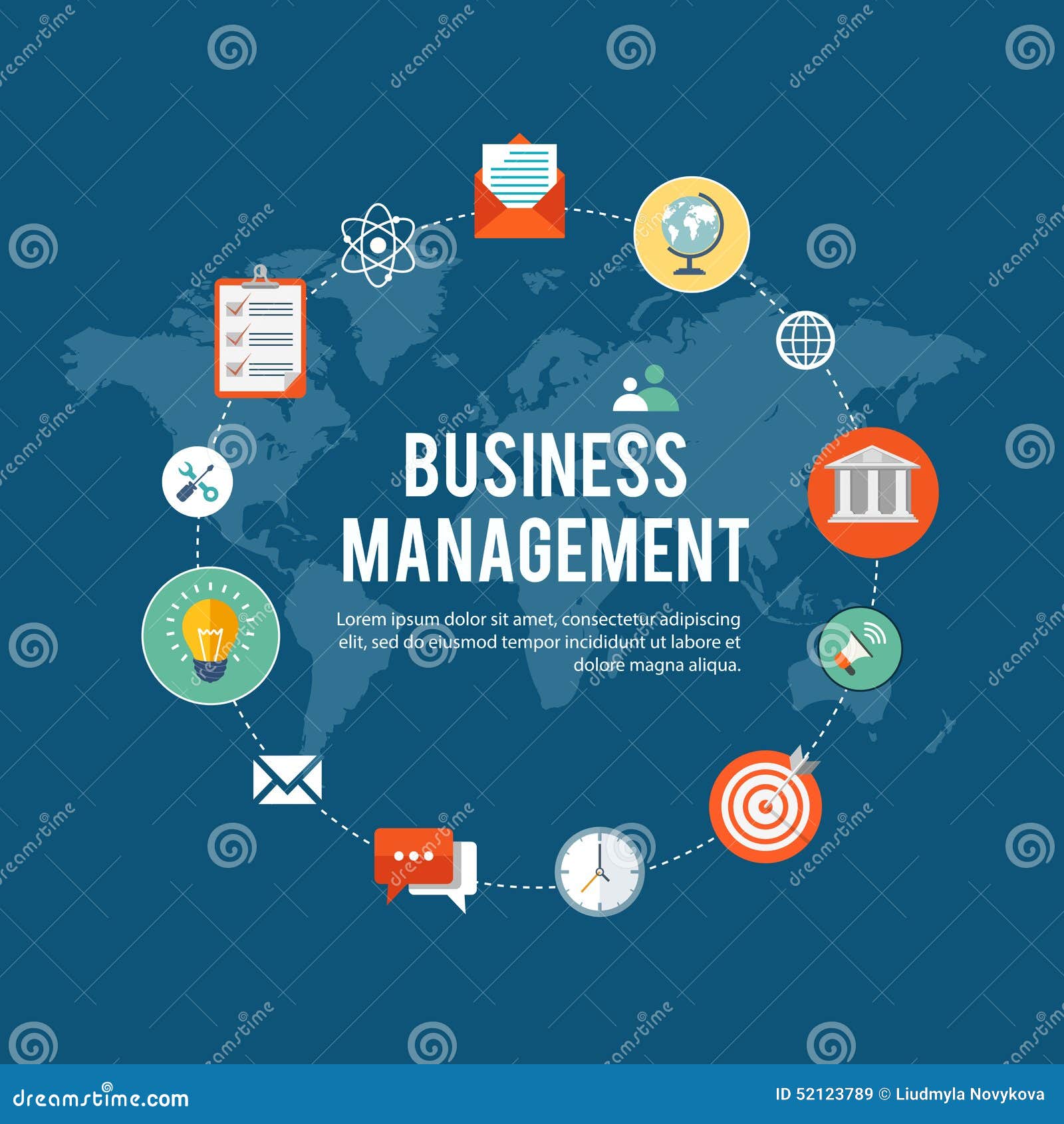 Business Management Flat Illustration with Icons Stock Vector ...