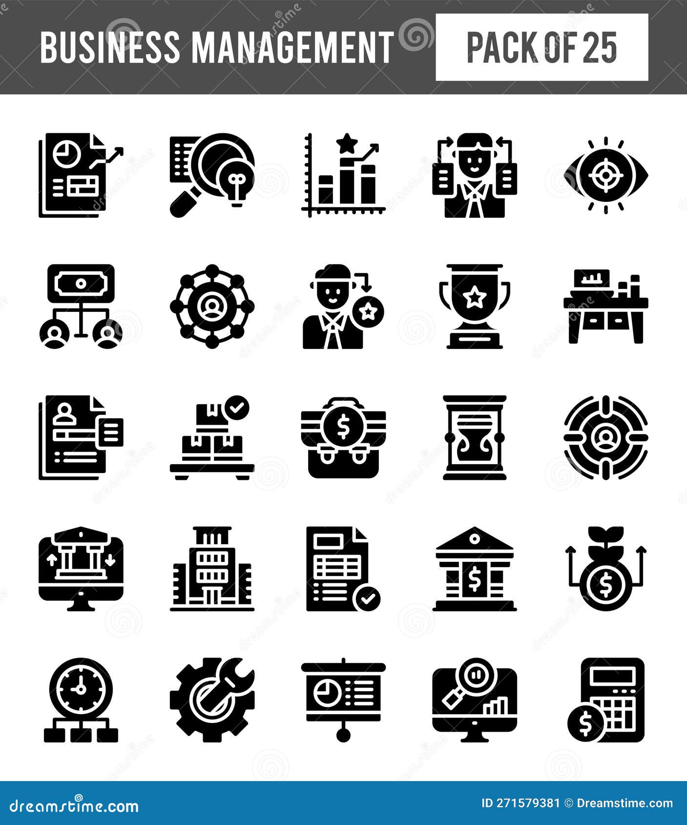 25 Business Management Glyph Icon Pack. Vector Illustration Stock ...