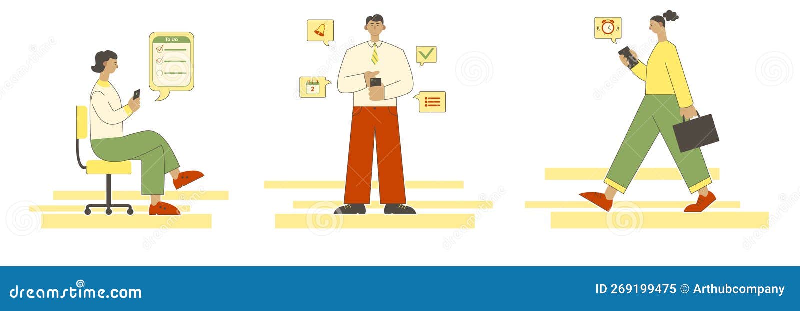 Business Management Set. People Use Smartphone To Control Task and Time ...