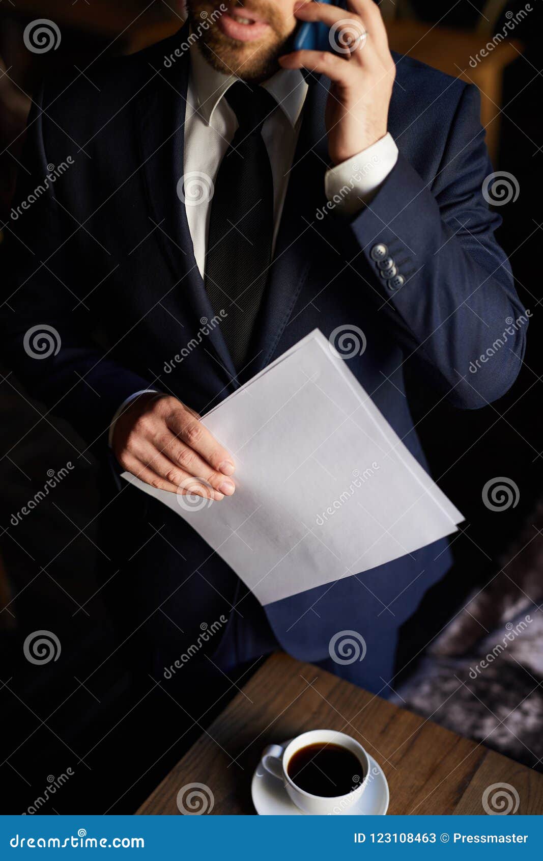 Business Manager with Papers Calling on Phone Stock Image - Image of ...