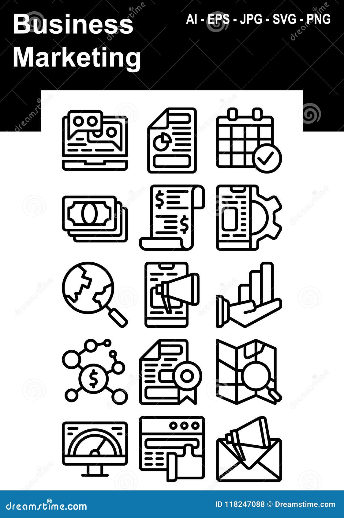 Business Marketing Icon Set Stock Vector - Illustration of analytic ...