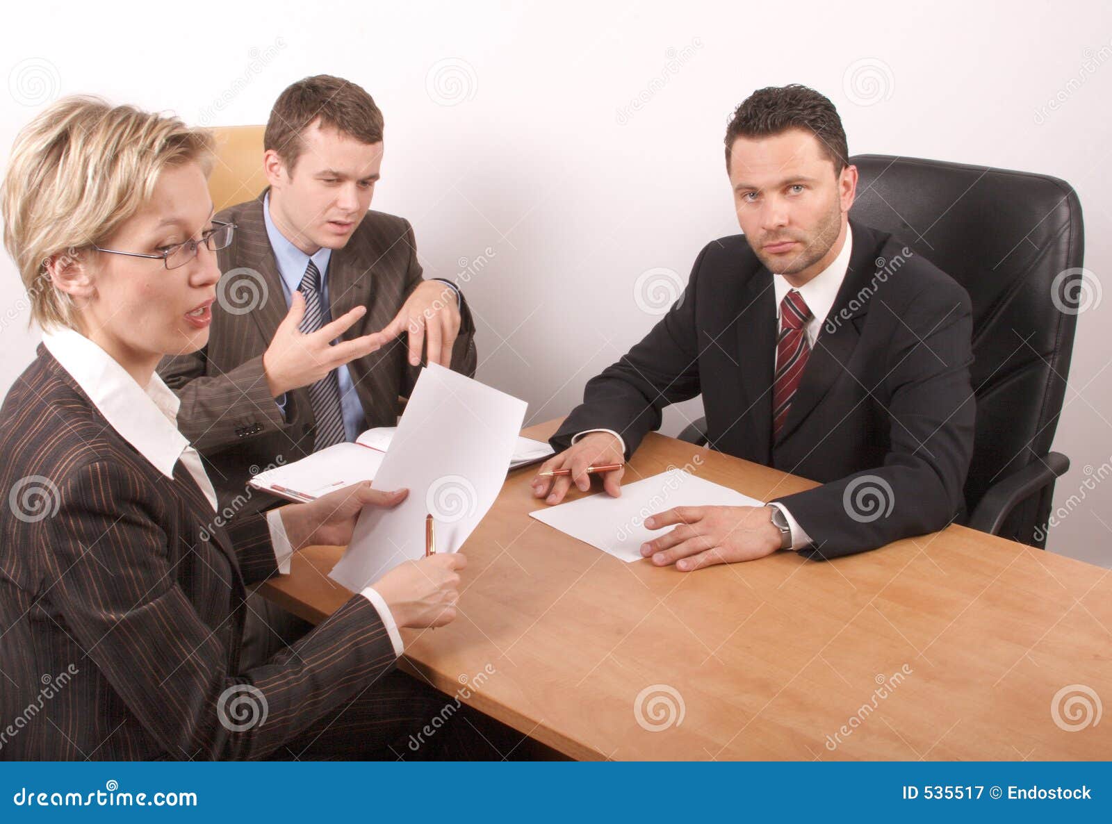 Business Meeting of 3 Persons Stock Image - Image of employees ...