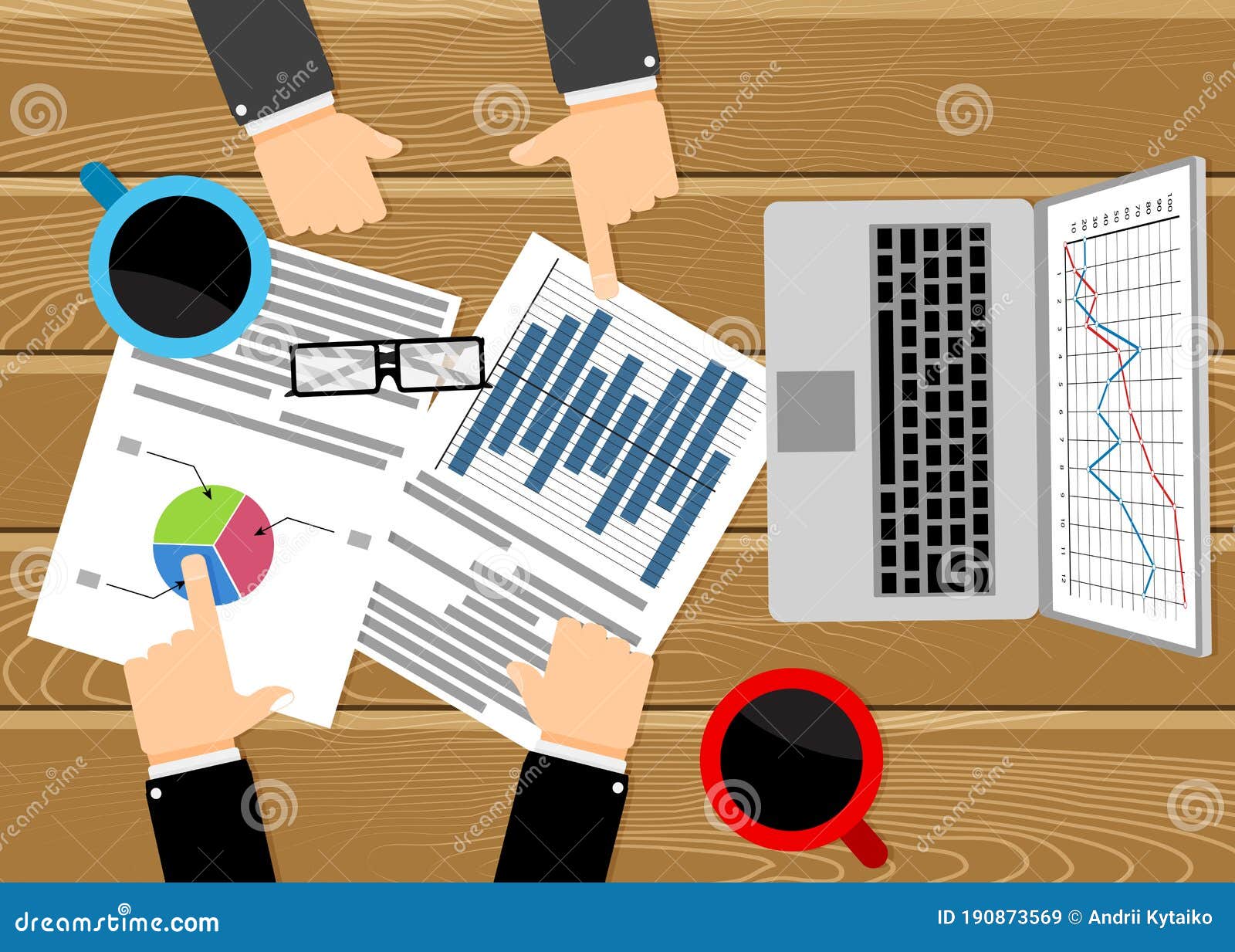 Business Meeting, Analysis and Discussion. Work Table with Chart and ...