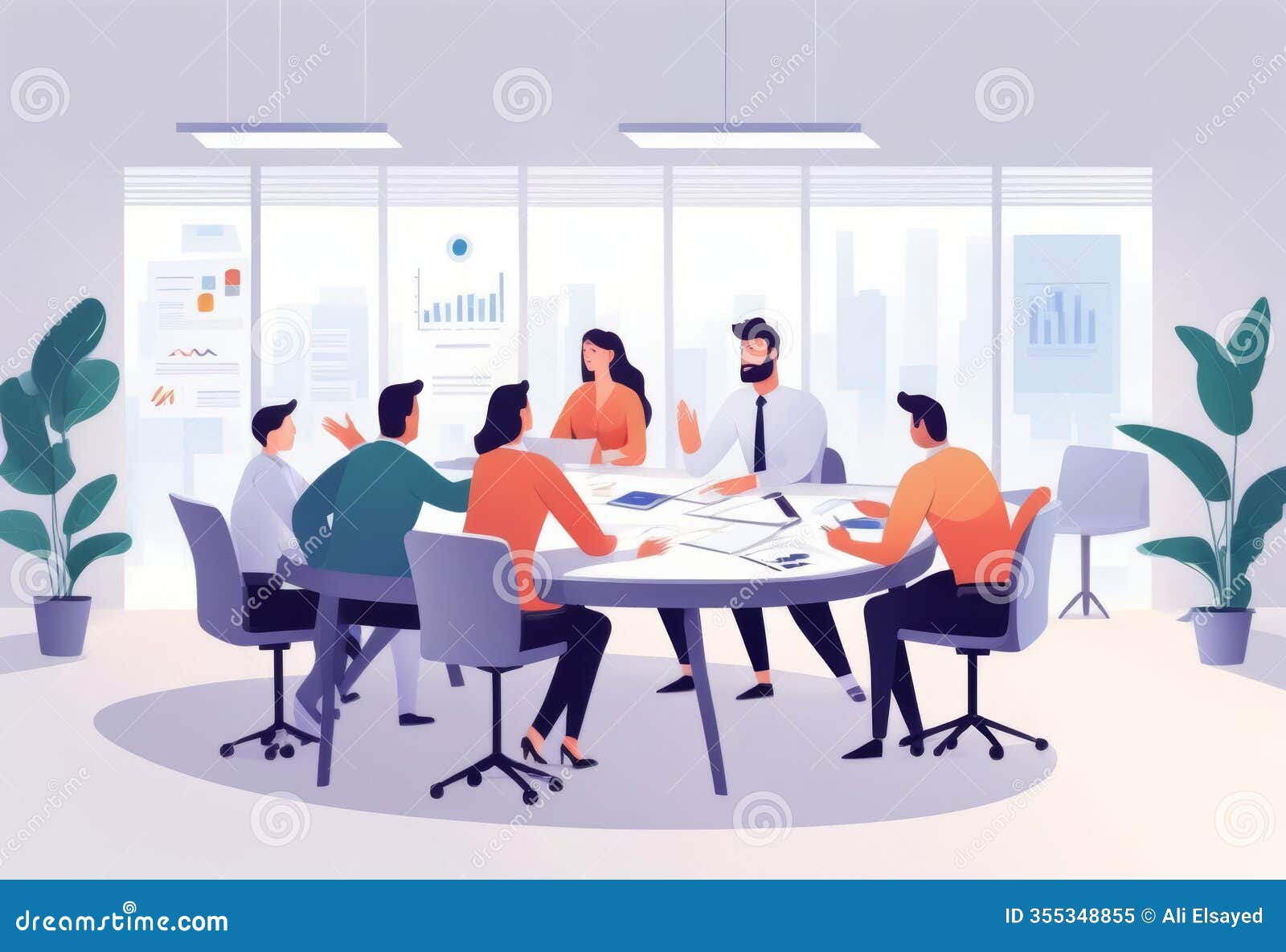 Business Meeting at Conference Table Stock Illustration - Illustration ...