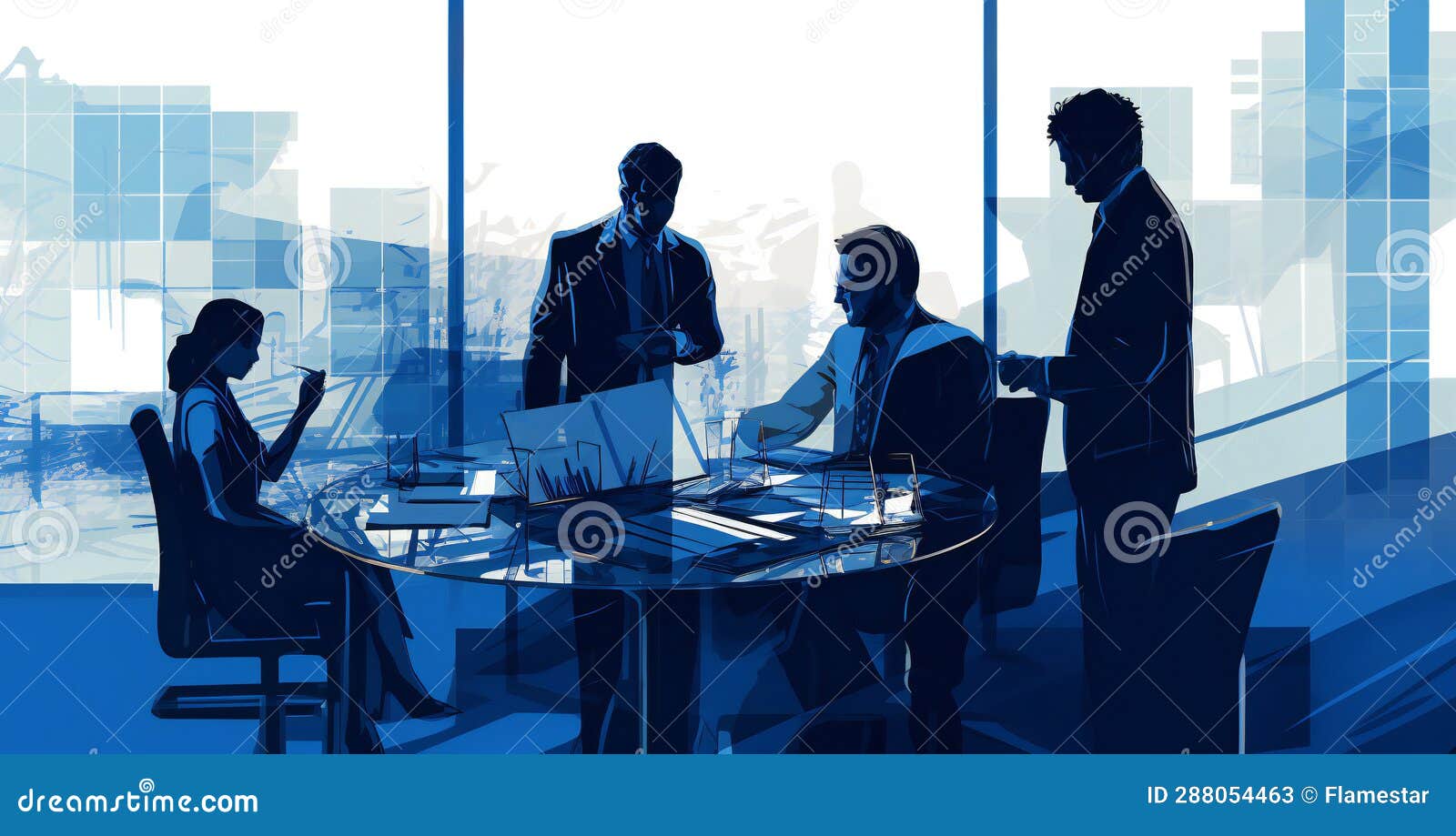 Business Meeting Drawing with People the Table Stock Image - Image of ...