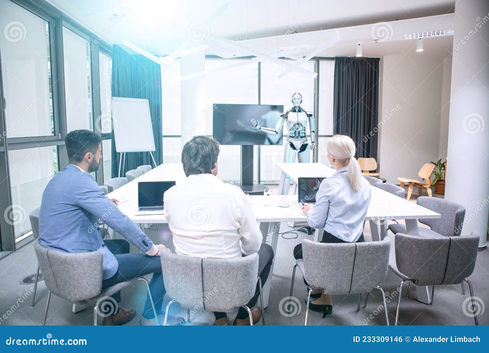 Business Meeting with a Humanoid Robot Stock Photo - Image of coaching ...