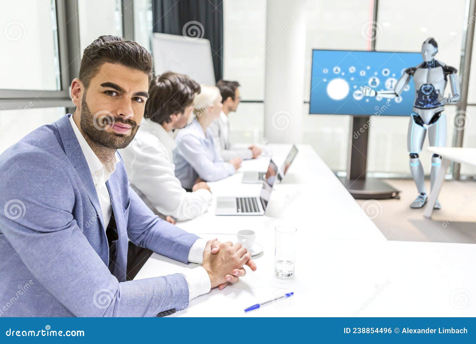 Business Meeting with a Humanoid Robot Stock Photo - Image of ...