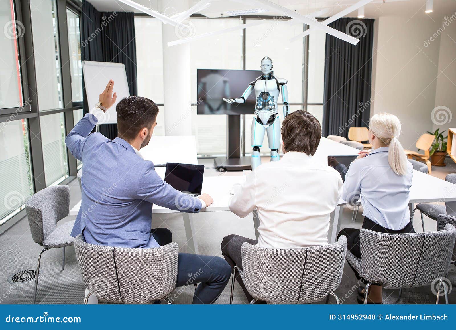 Business Meeting with a Humanoid Robot Stock Photo - Image of humanoid ...