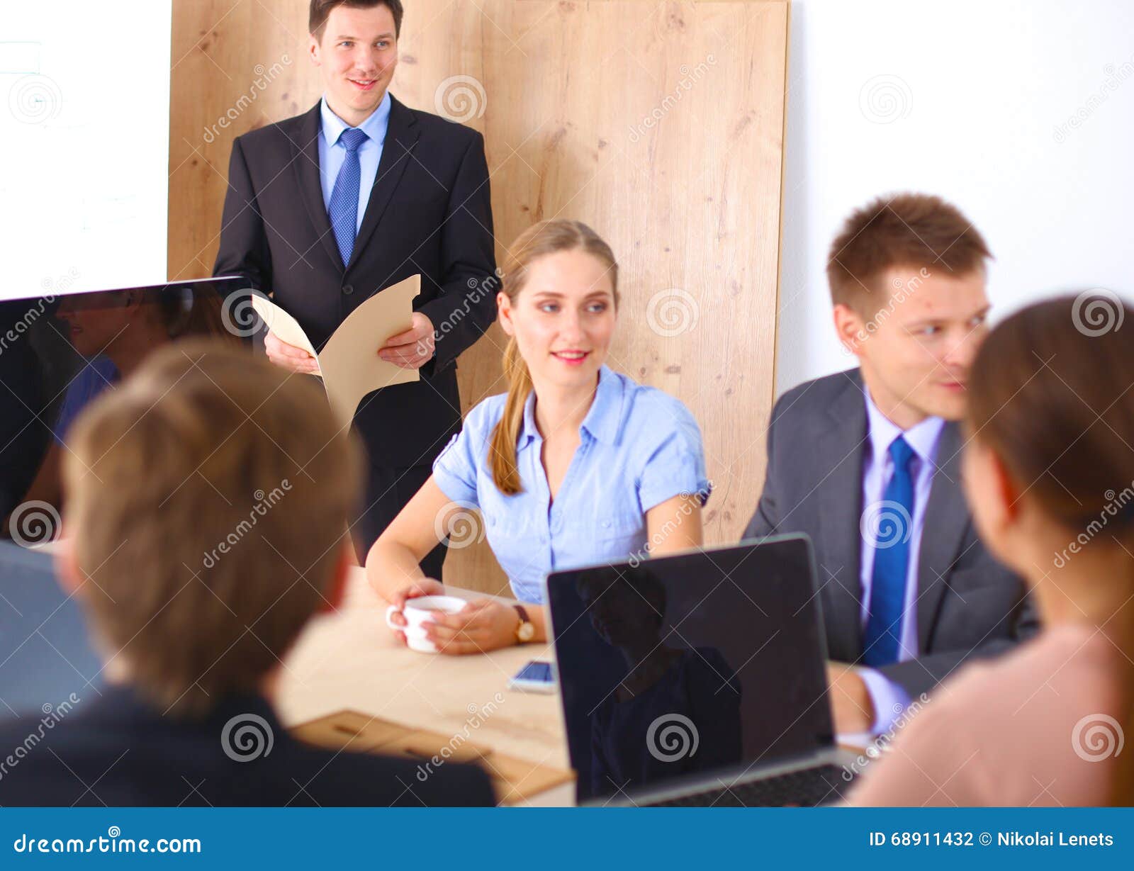 Business Meeting - Manager Discussing Work with His Colleagues Stock ...