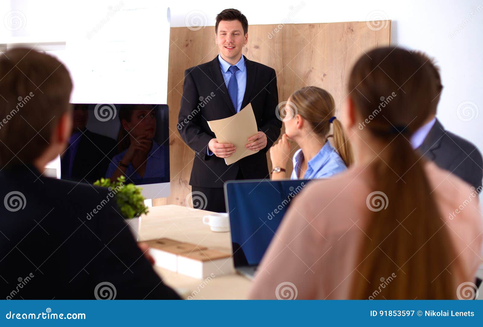 Business Meeting - Manager Discussing Work with His Colleagues Stock ...