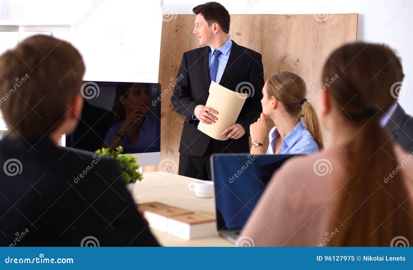 Business Meeting - Manager Discussing Work with His Colleagues Stock ...