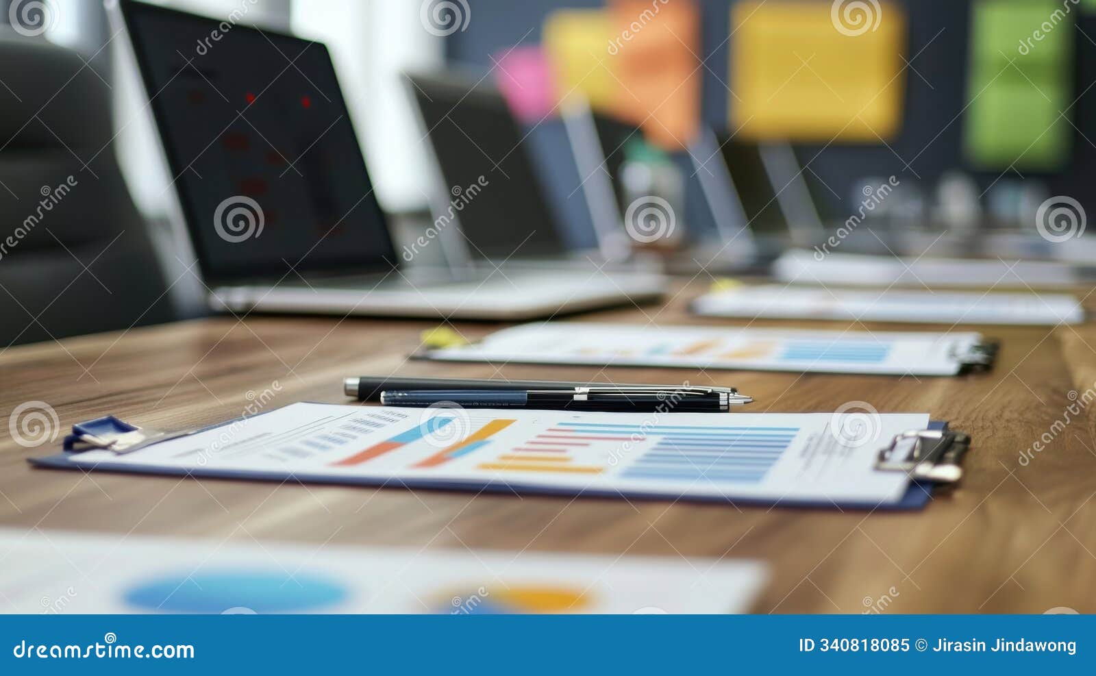 Business Meeting Setup With Documents And Laptops Stock Image | CartoonDealer.com #340818085