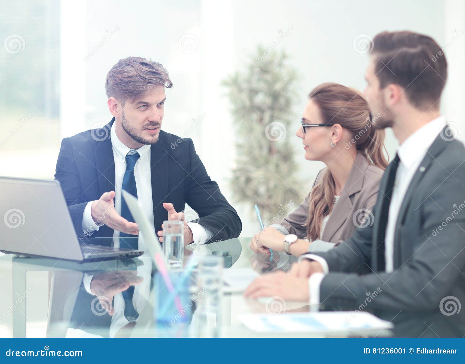 Business Meeting at the Table with Computer Stock Image - Image of ...