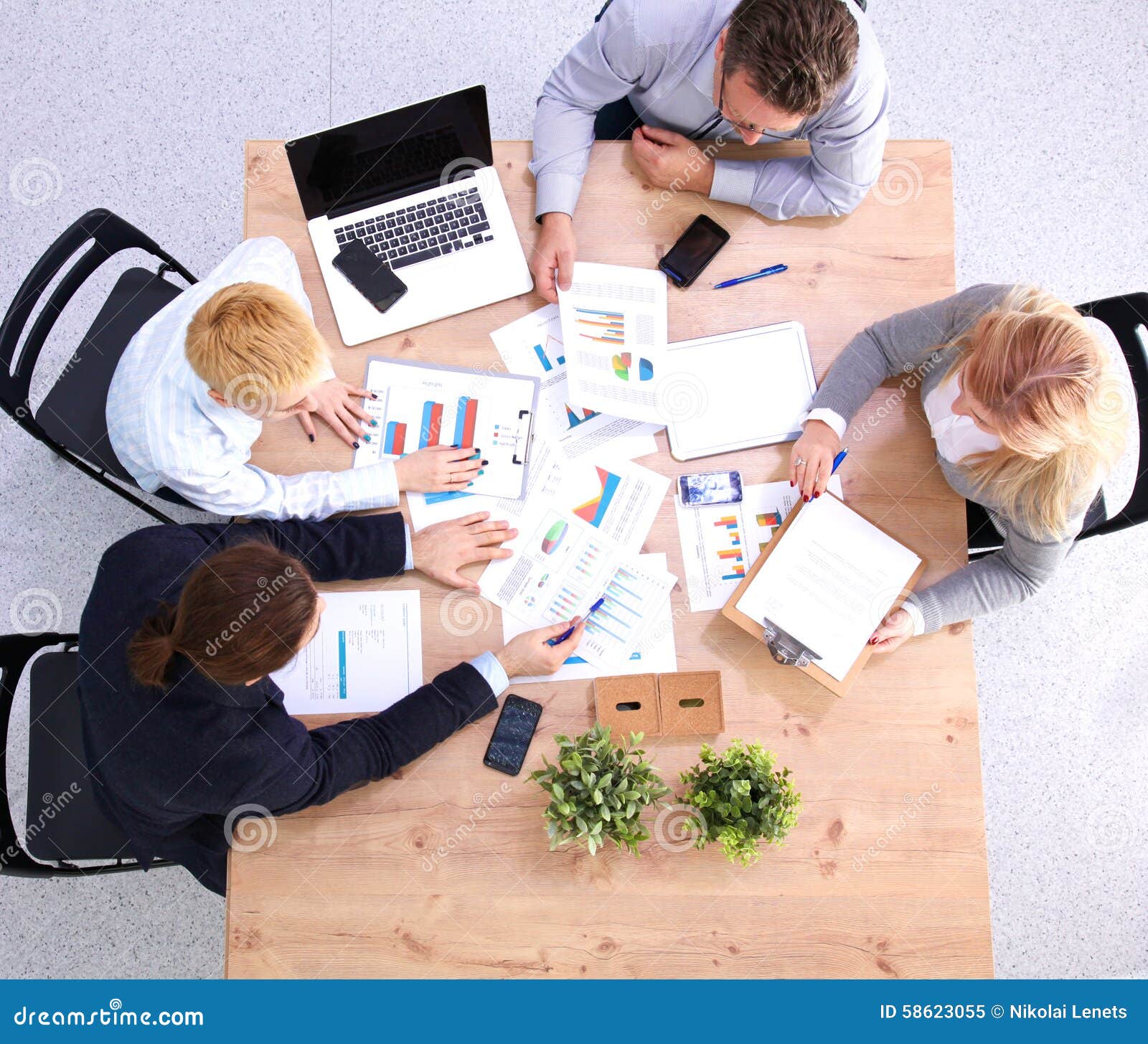 Business Meeting at the Table Top View Stock Image - Image of desk ...