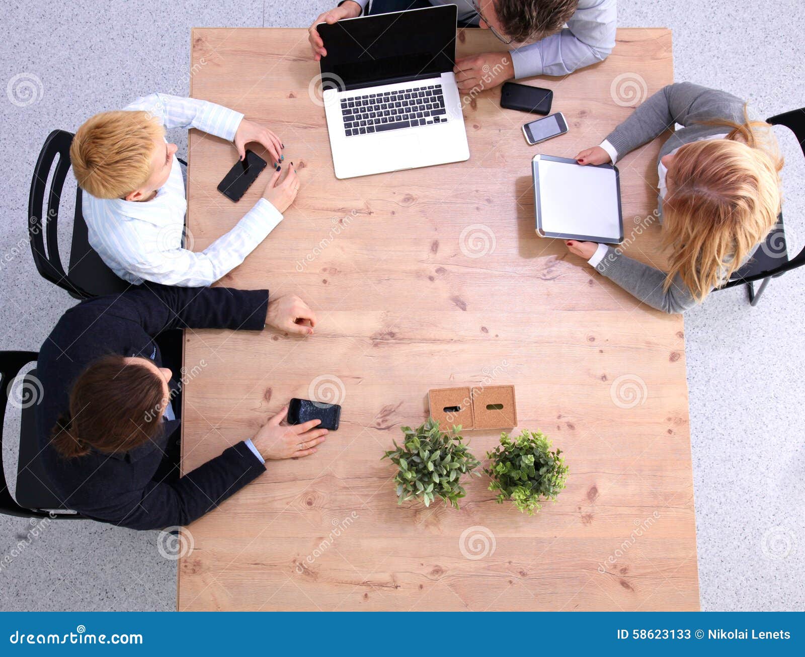 Business Meeting at the Table Top View Stock Image - Image of meeting ...