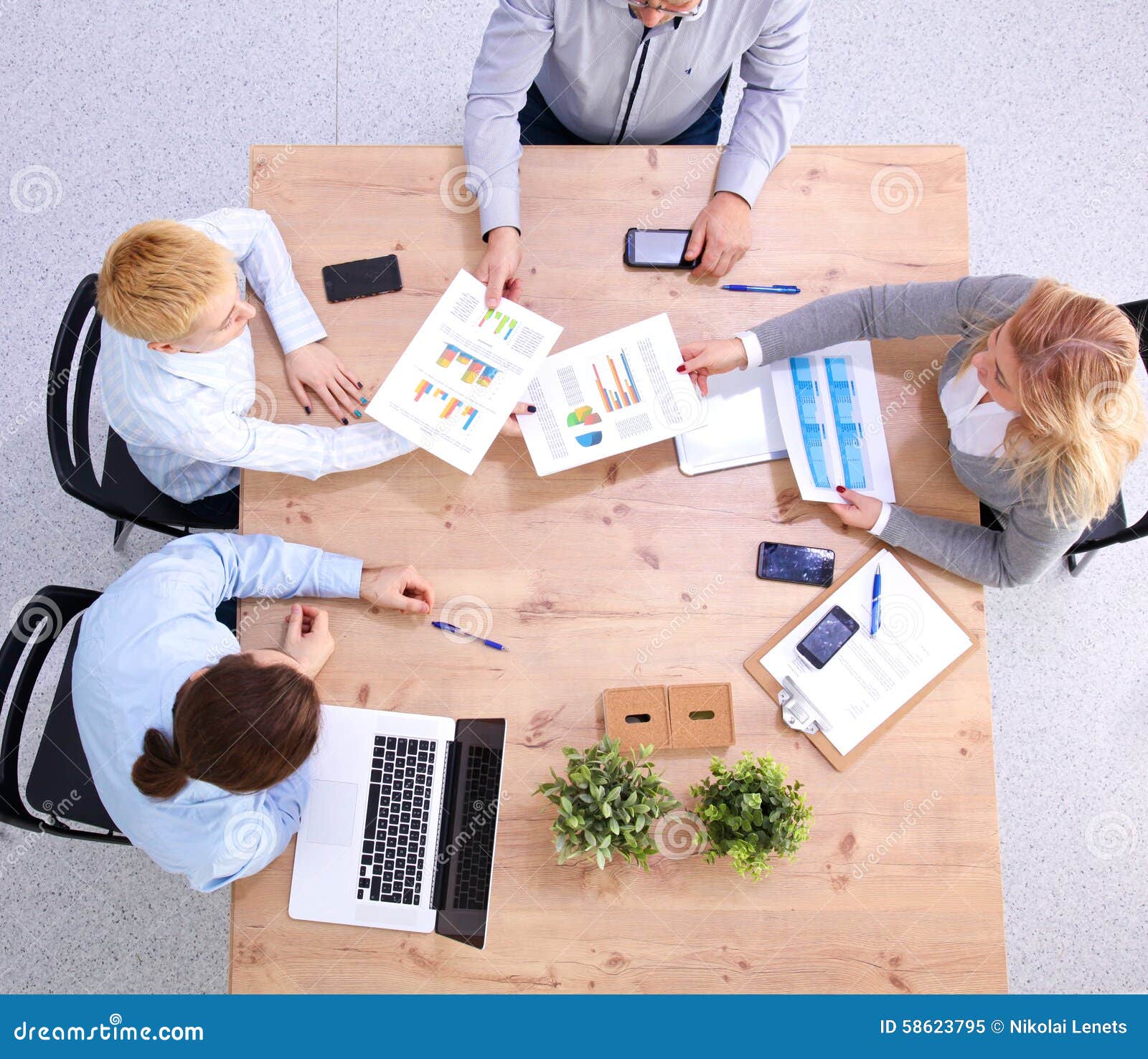 Business Meeting at the Table Top View Stock Image - Image of office ...