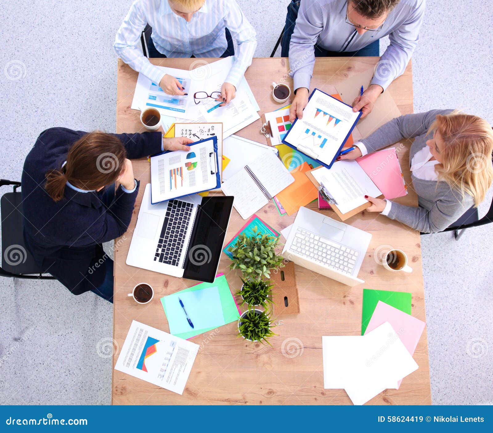 Business Meeting at the Table Top View Stock Image - Image of ...