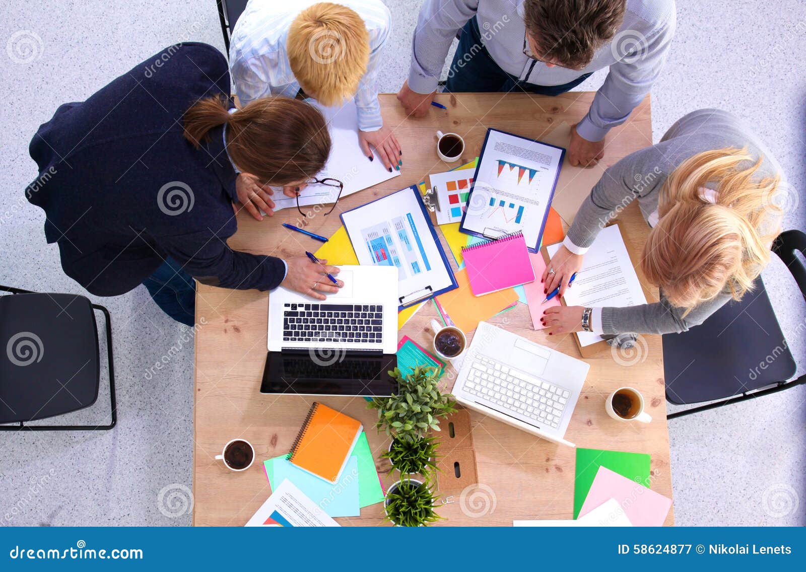 Business Meeting at the Table Top View Stock Image - Image of ...