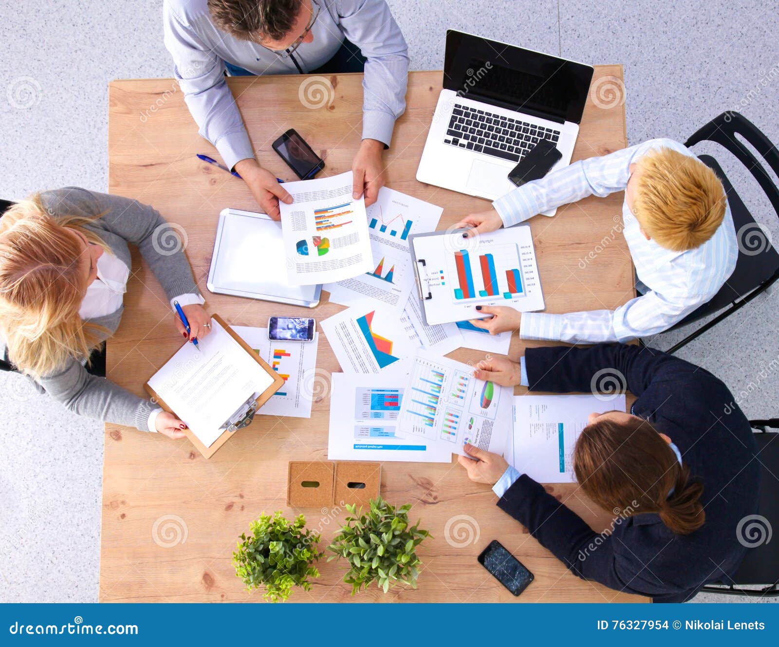 Business Meeting at the Table Top View Stock Photo - Image of aerial ...