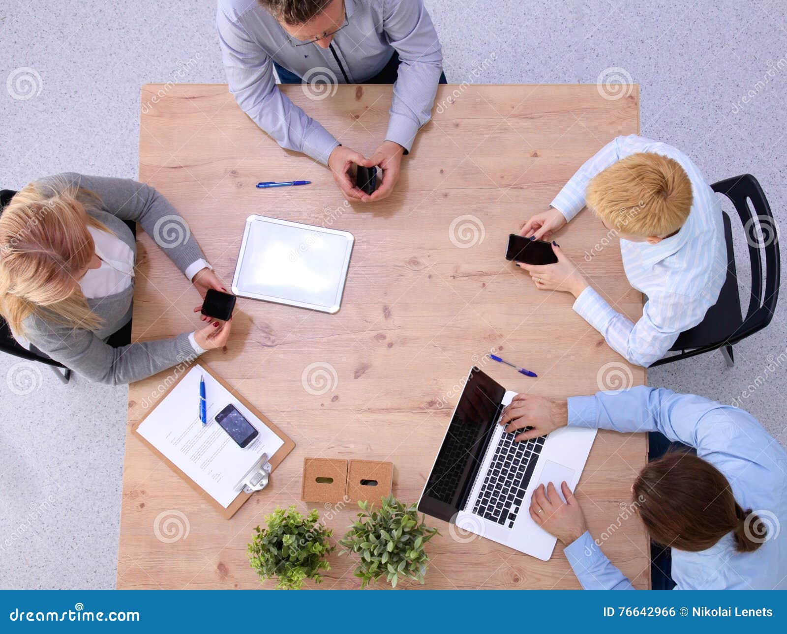 Business Meeting at the Table Top View Stock Photo - Image of document ...