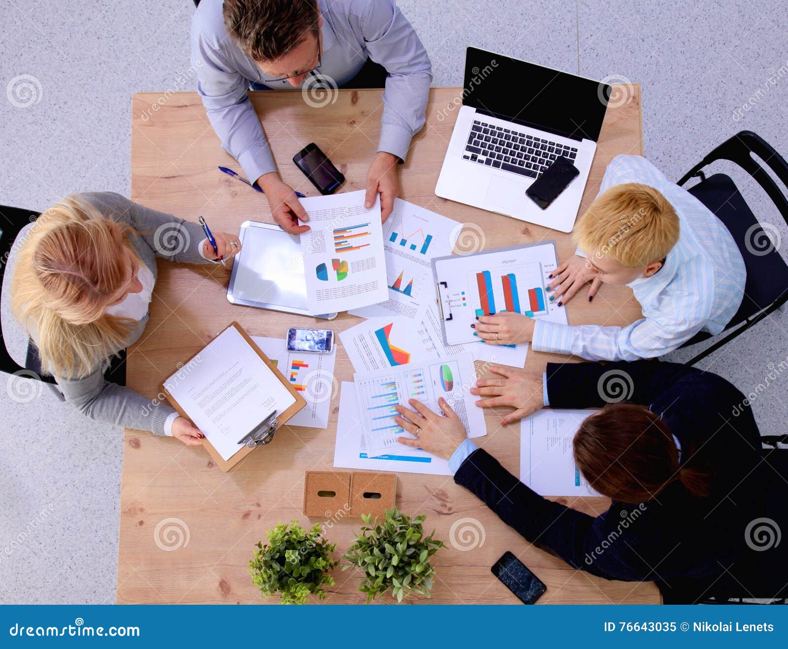 Business Meeting at the Table Top View Stock Image - Image of planning ...