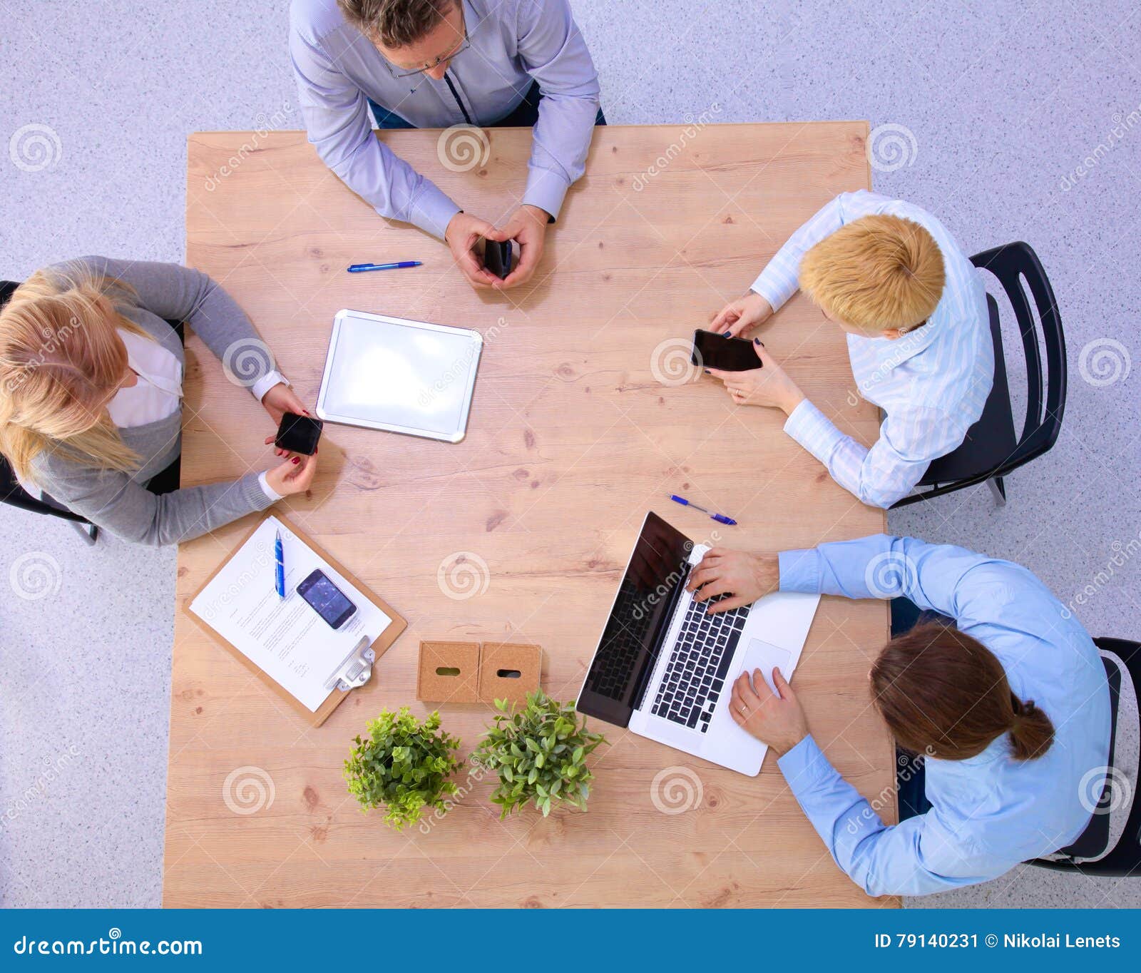 Business Meeting at the Table Top View Stock Image - Image of laptop ...