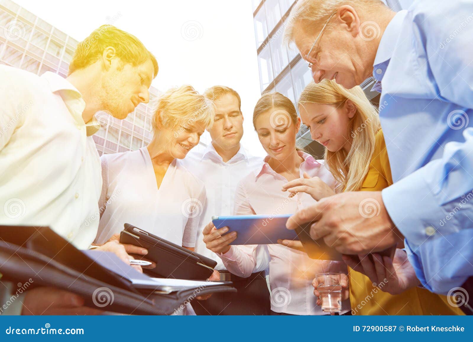 Business Meeting with Tablet Computer in Summer Stock Image - Image of ...