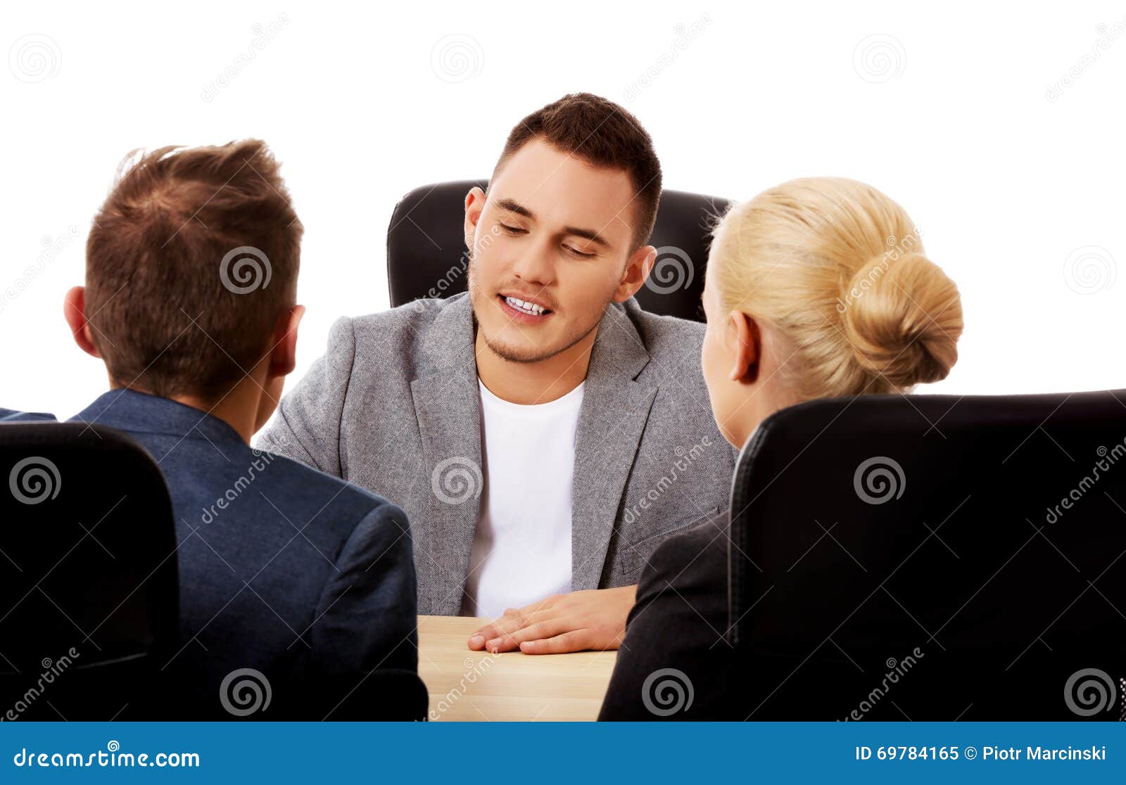 Business Meeting-three People Sitting and Talking Stock Image - Image ...