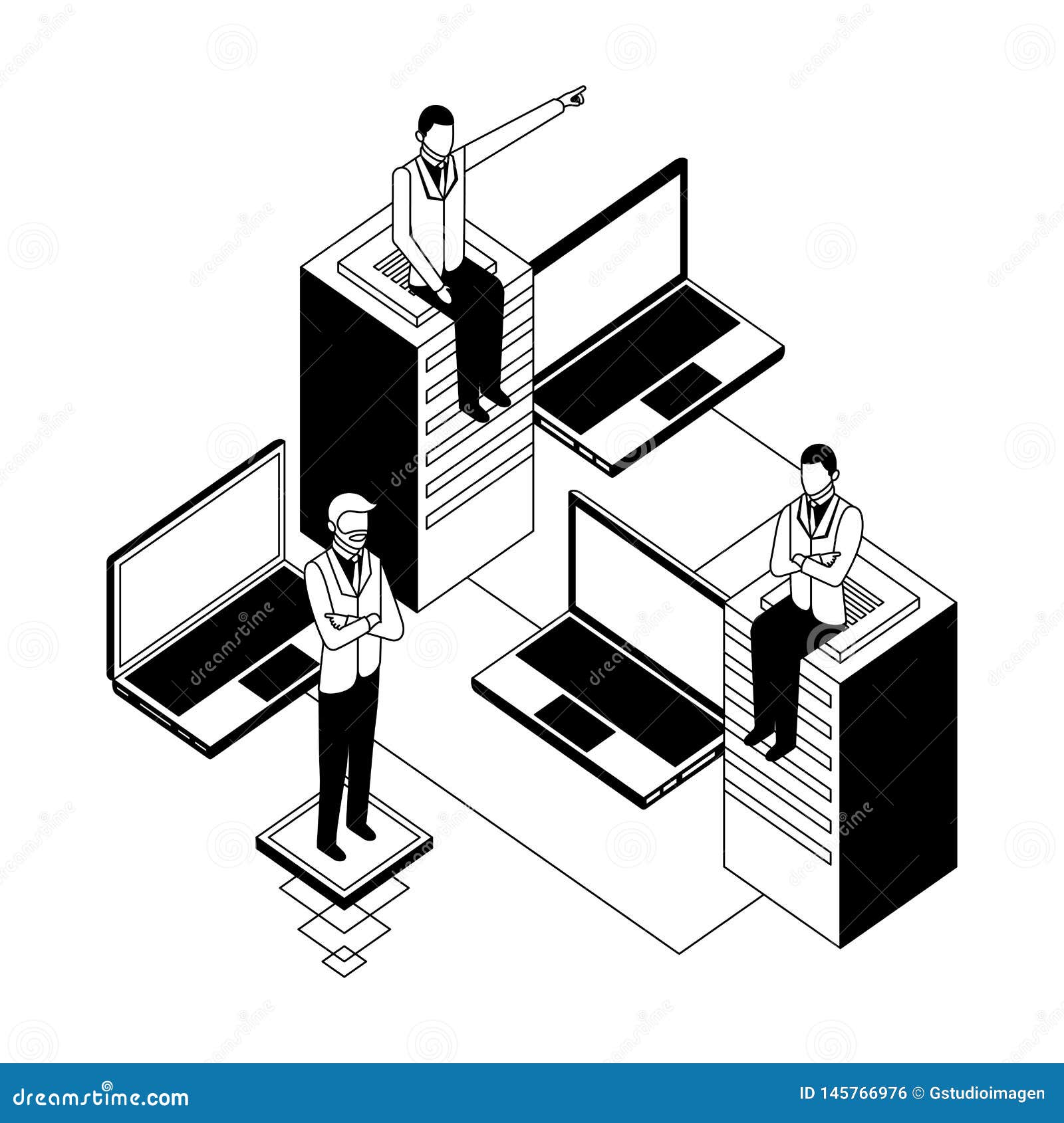Business Men with Database Server and Laptops Stock Illustration - Illustration of businessman ...
