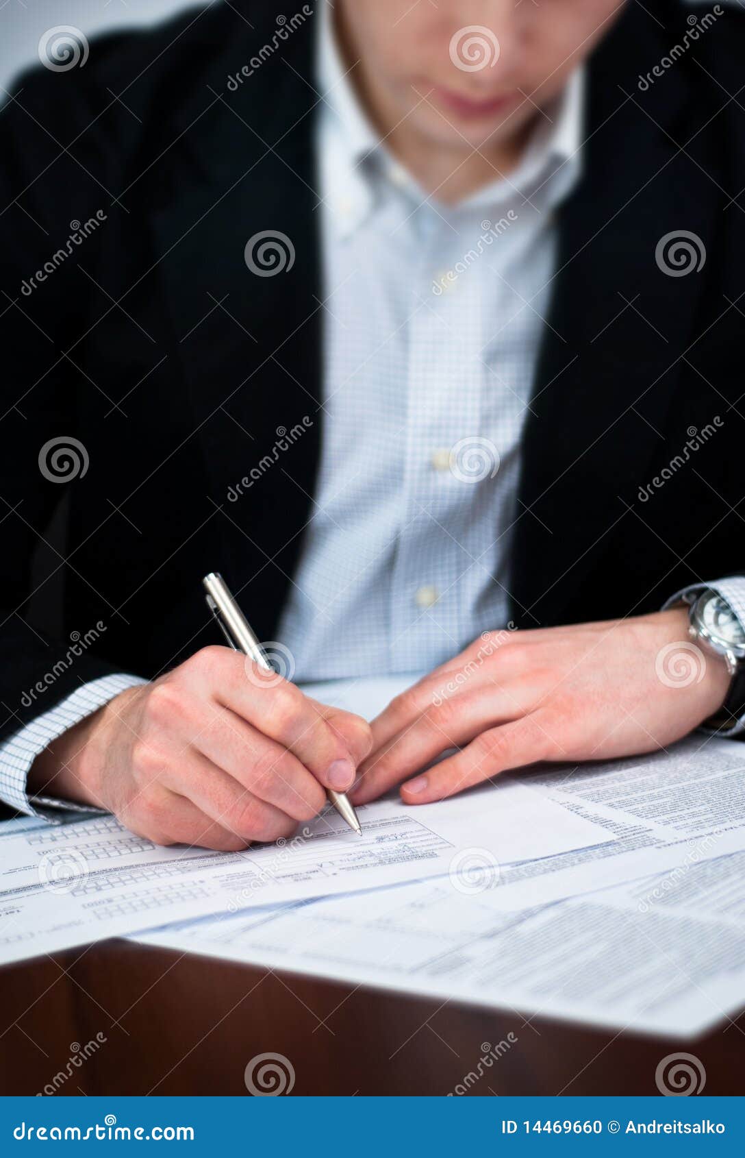 Business Men Filling Out Documents with Pen. Stock Photo - Image of ...