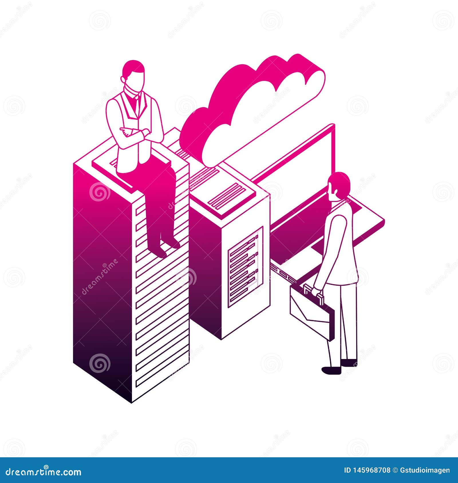 Business Men with Laptop Database Center Cpu Cloud Computing Stock Illustration - Illustration ...