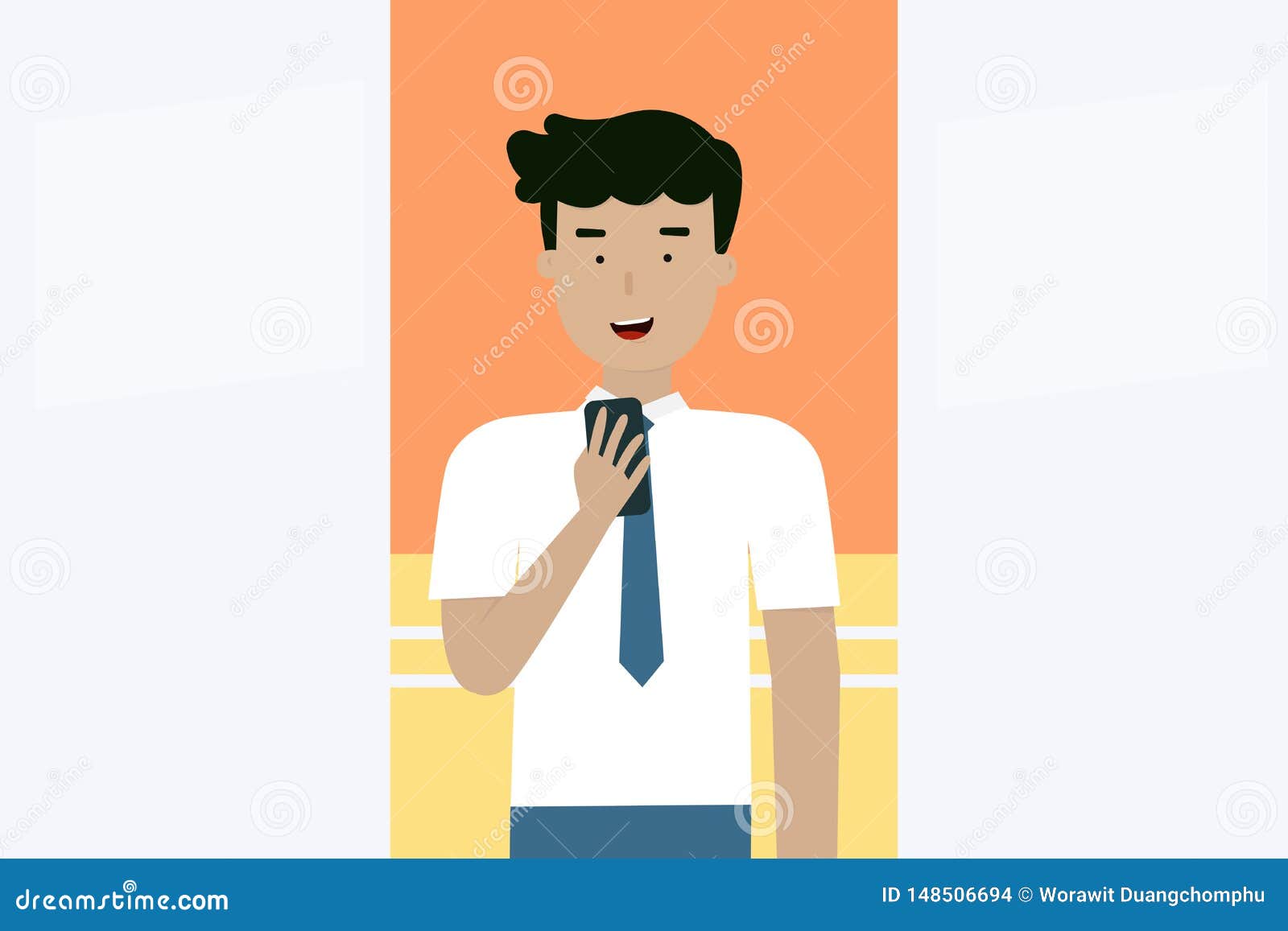 Business Men Look at Mobile Phone, Flat Animation Design. Stock Vector ...