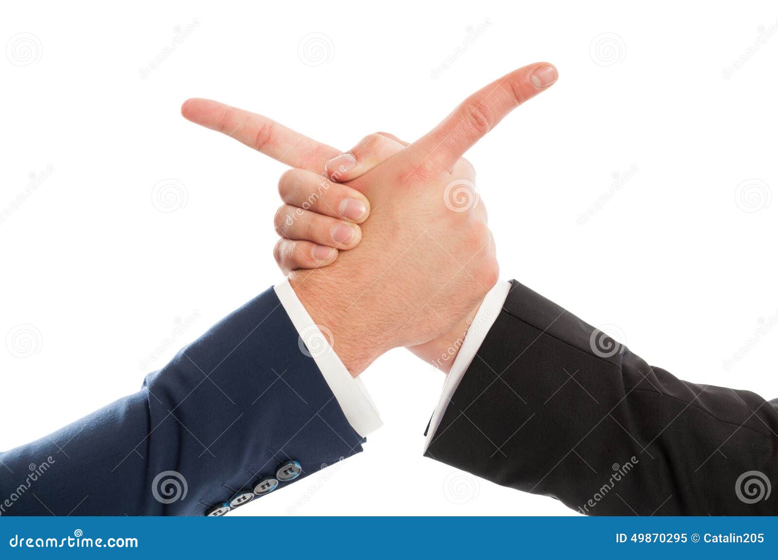 Business Men Shaking Hands and Pointing at Each Other Stock Image ...