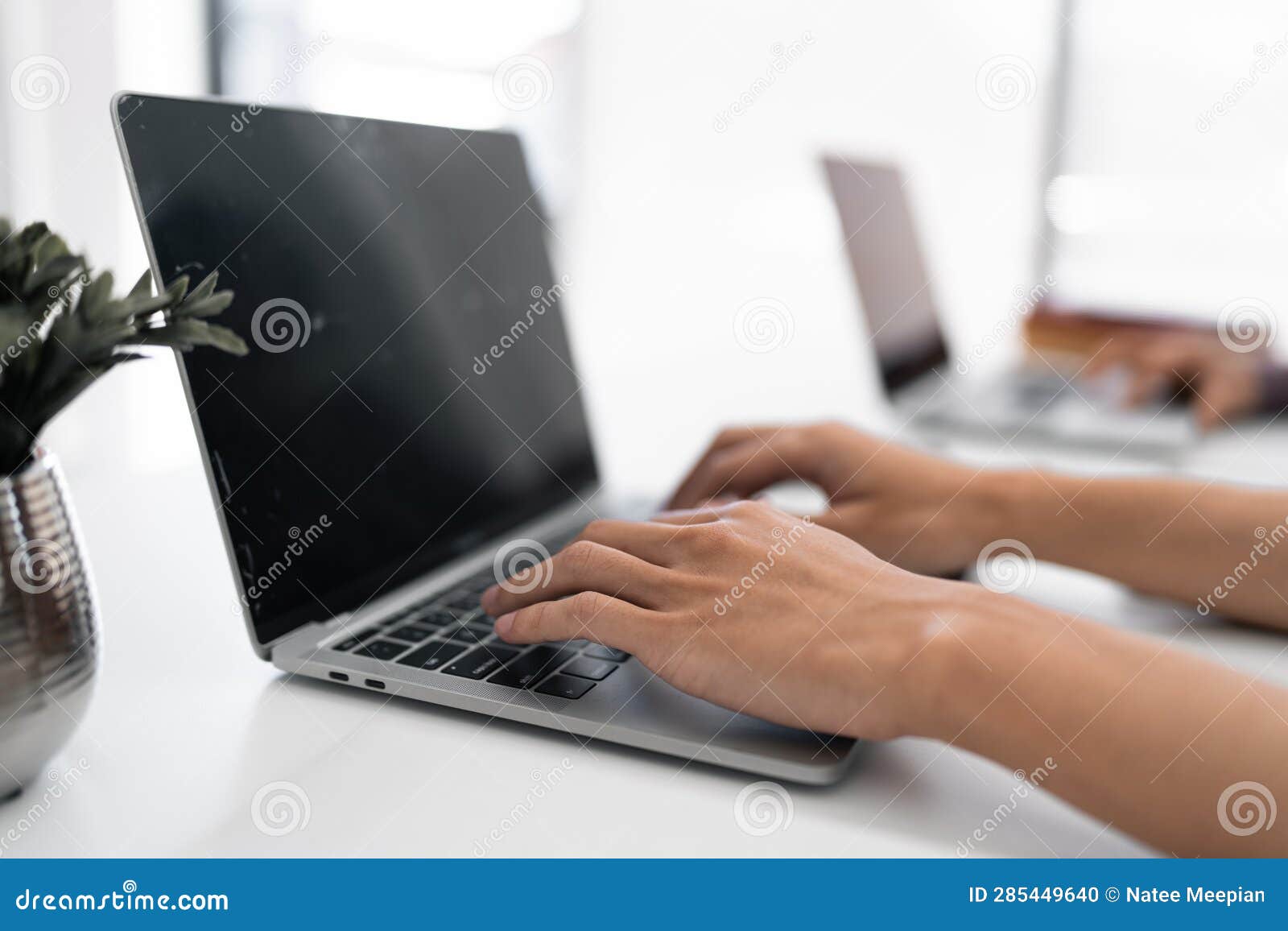 Business Men Working on Laptop Computer on Office Table Stock Photo ...