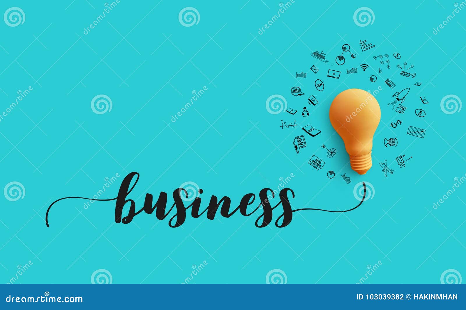 Business Message with Light Bulb and Icon Doodles Set Stock ...