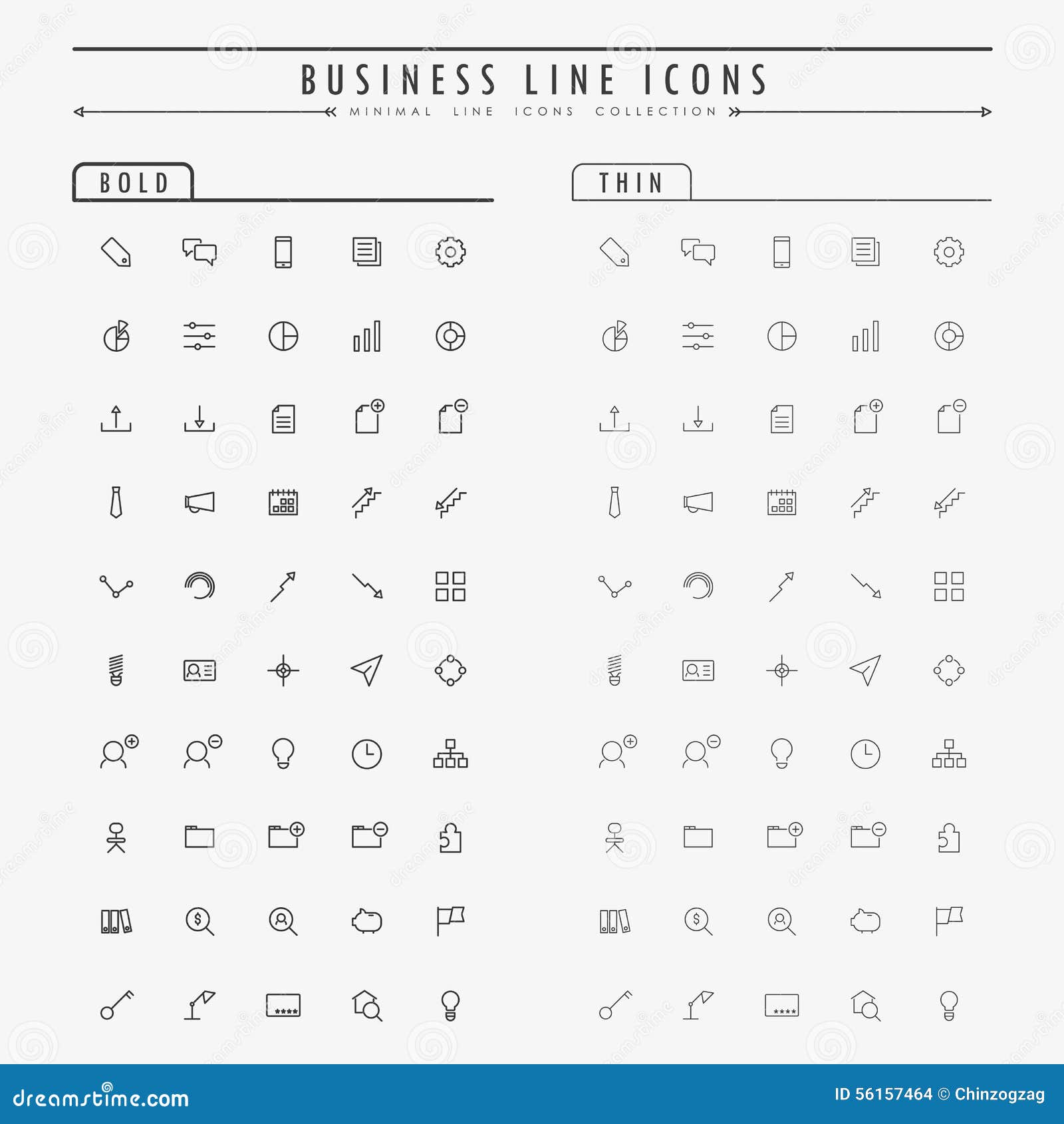 Business Minimal Line Icons on Bold and Thin Line Concept Stock Vector ...