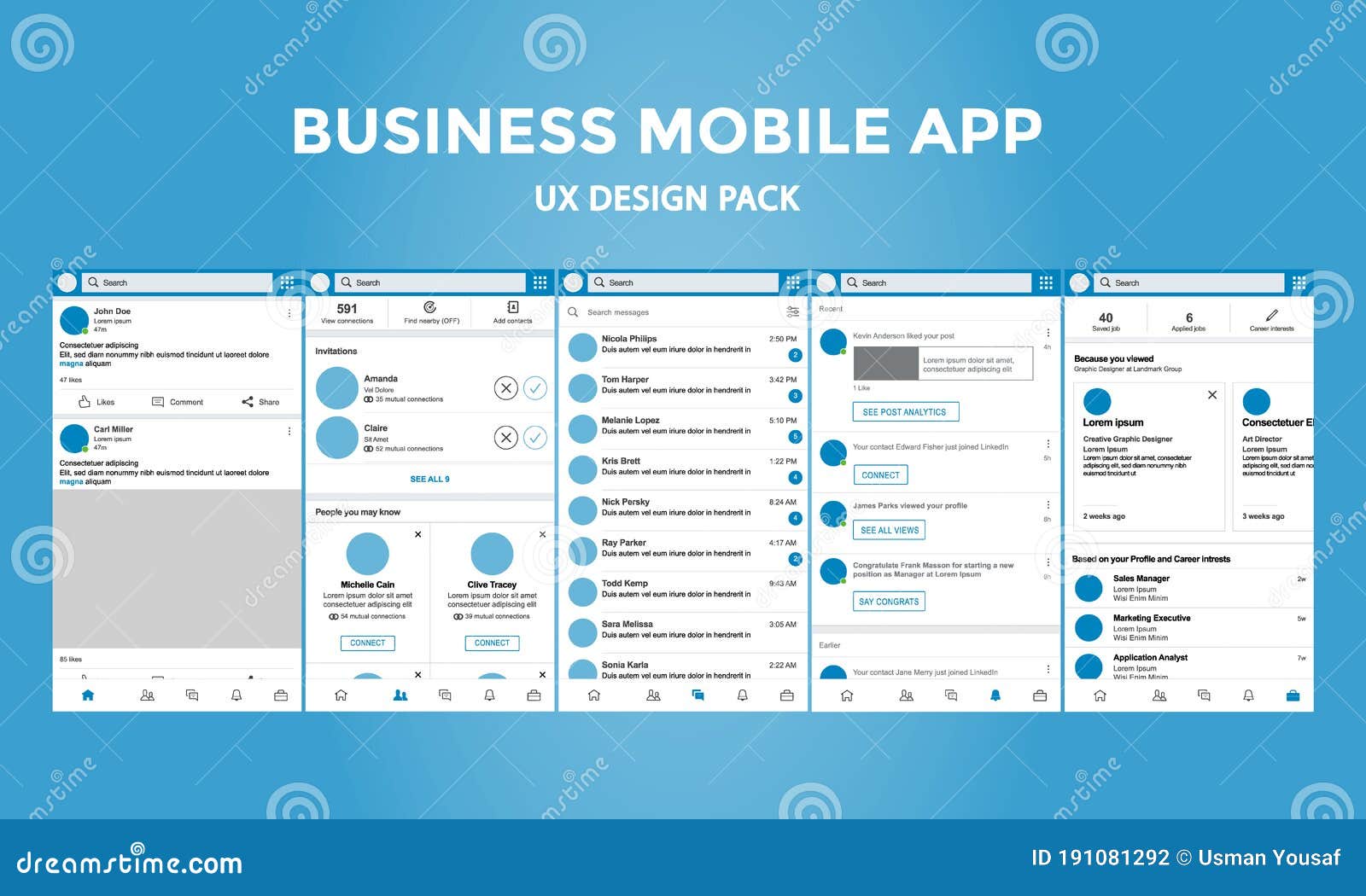 Business Mobile App - UX Design Pack Stock Vector - Illustration of ...