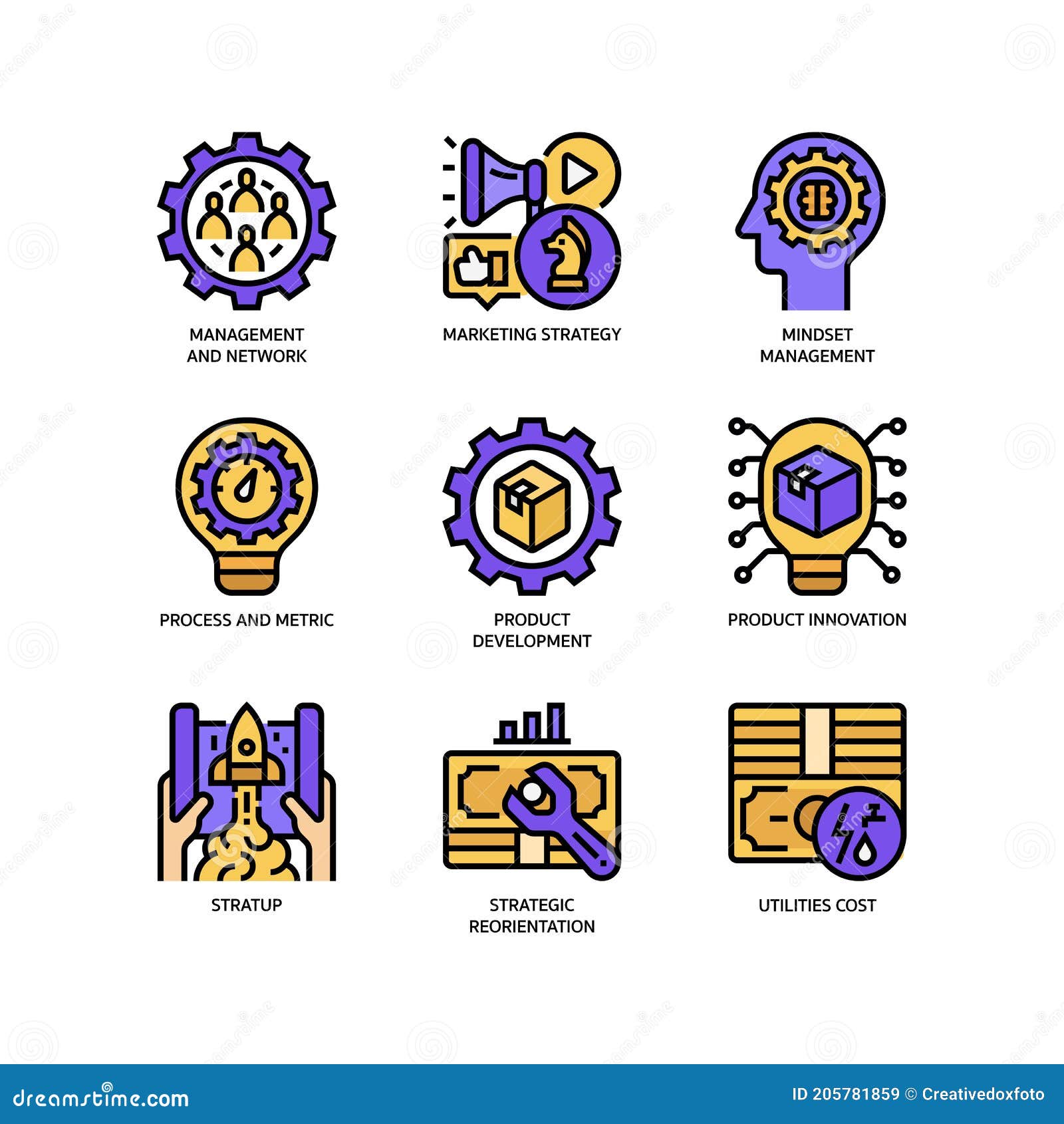 Business Model Canvas Icons Set Stock Vector - Illustration of style ...